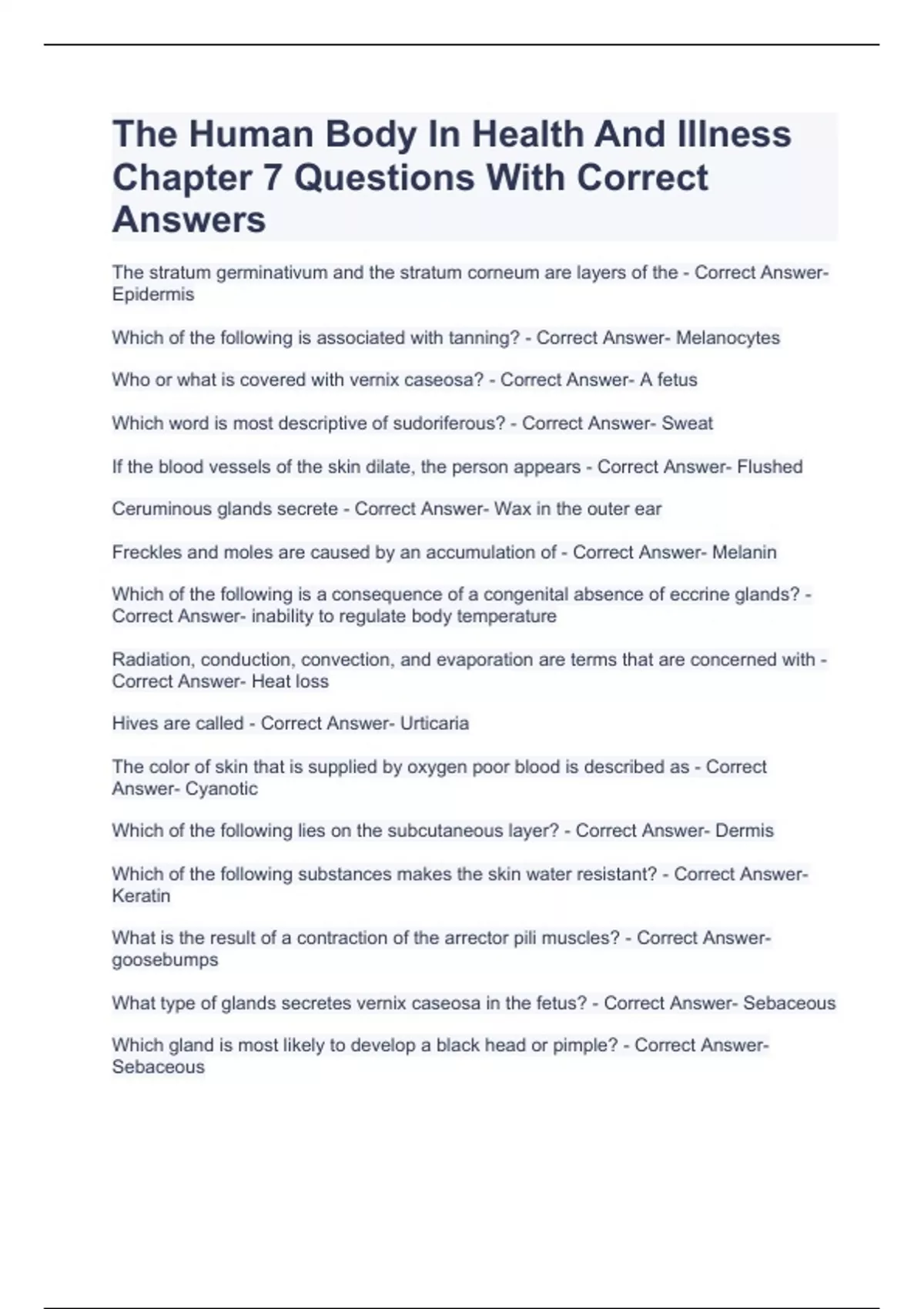 The Human Body In Health And Illness Chapter 7 Questions With Correct The Human Body In Health And Illness Chapter 7 Questions With Correct