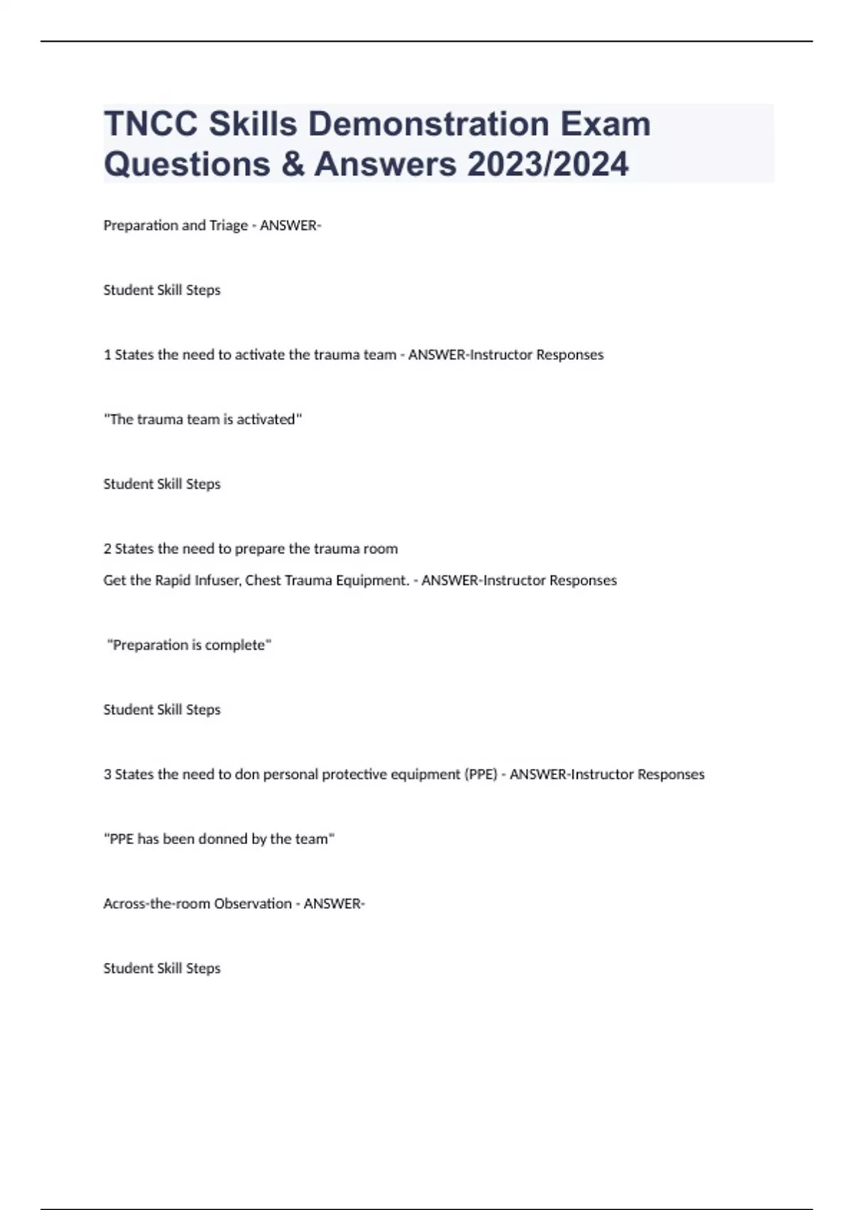 TNCC - Trauma Nursing Core Course Exam Questions & Answers 2023/2024 ...