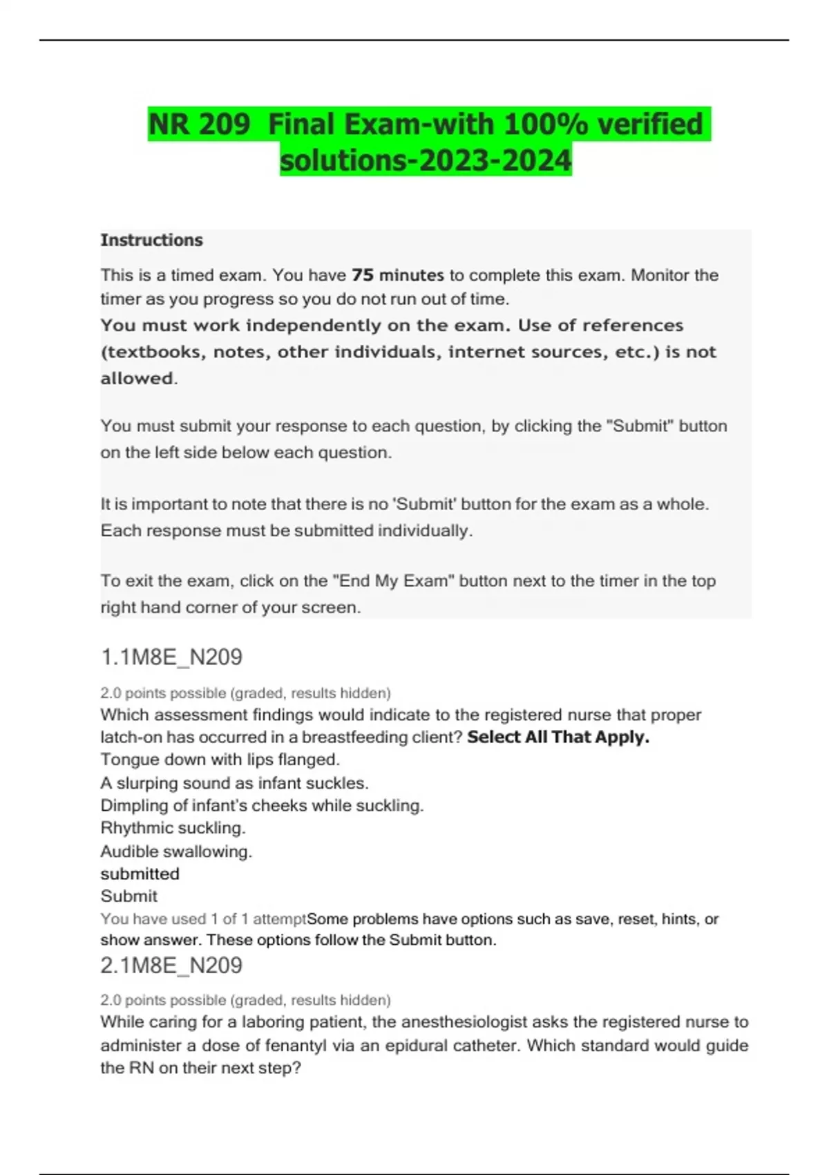 NR 209 Final Exam-with 100% verified solutions- - NR 209 (NR209 ...