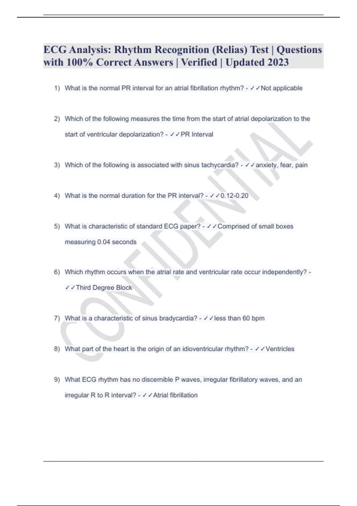 ECG Analysis: Rhythm Recognition (Relias) Test | Questions with 100% ...