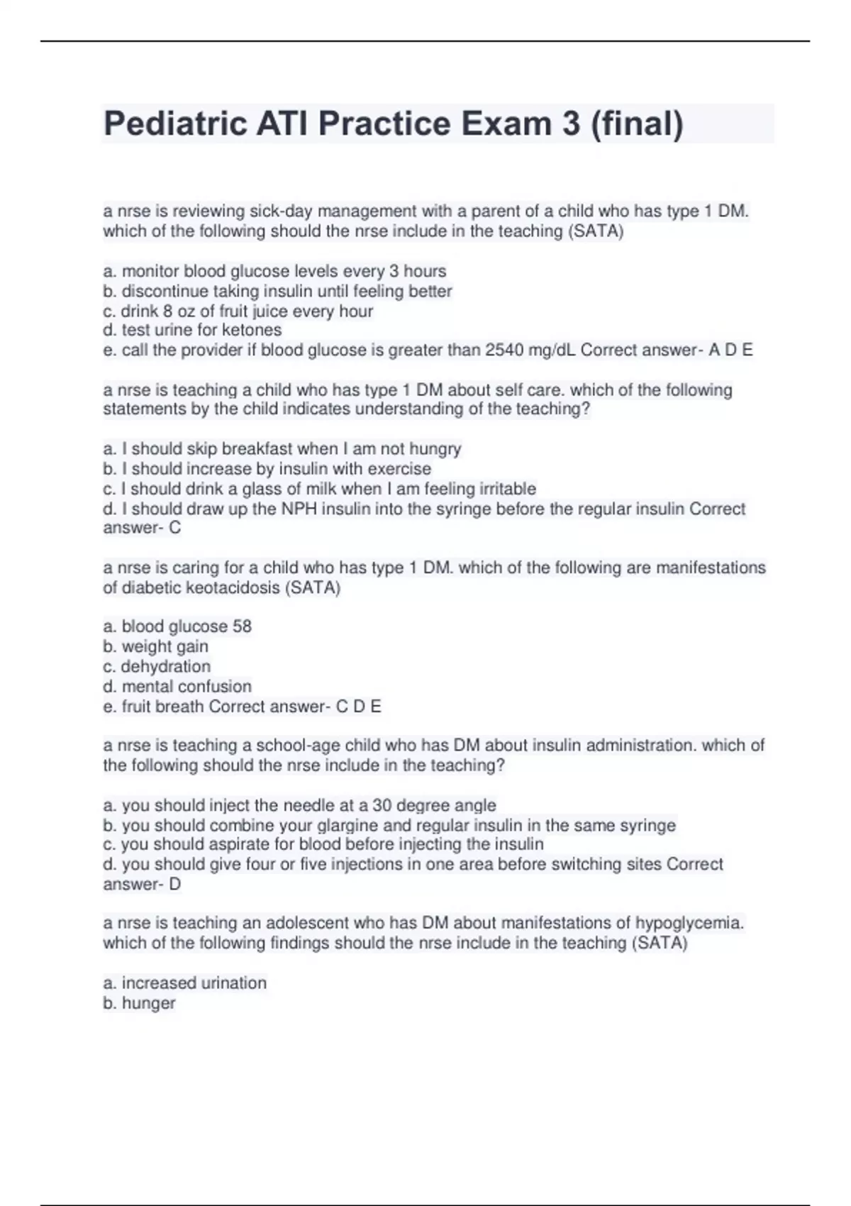 Pediatric ATI Practice Exam 3 (final) 100% accurate answers. Rated A+ ...