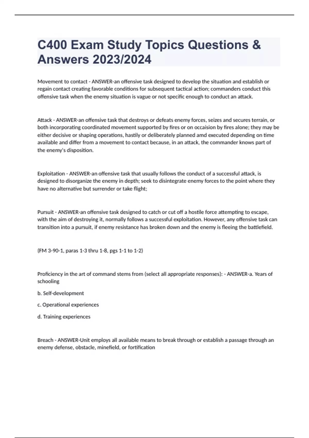 C400 Exam Study Topics Questions & Answers 2023/2024 - C400 - Stuvia US