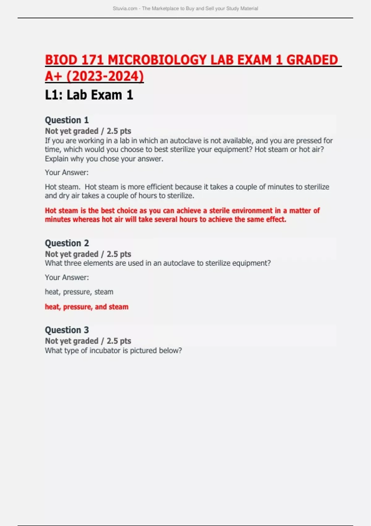 BIOD 171 MICROBIOLOGY LAB EXAM 1 GRADED A+ () - BIOD 171 - Stuvia US
