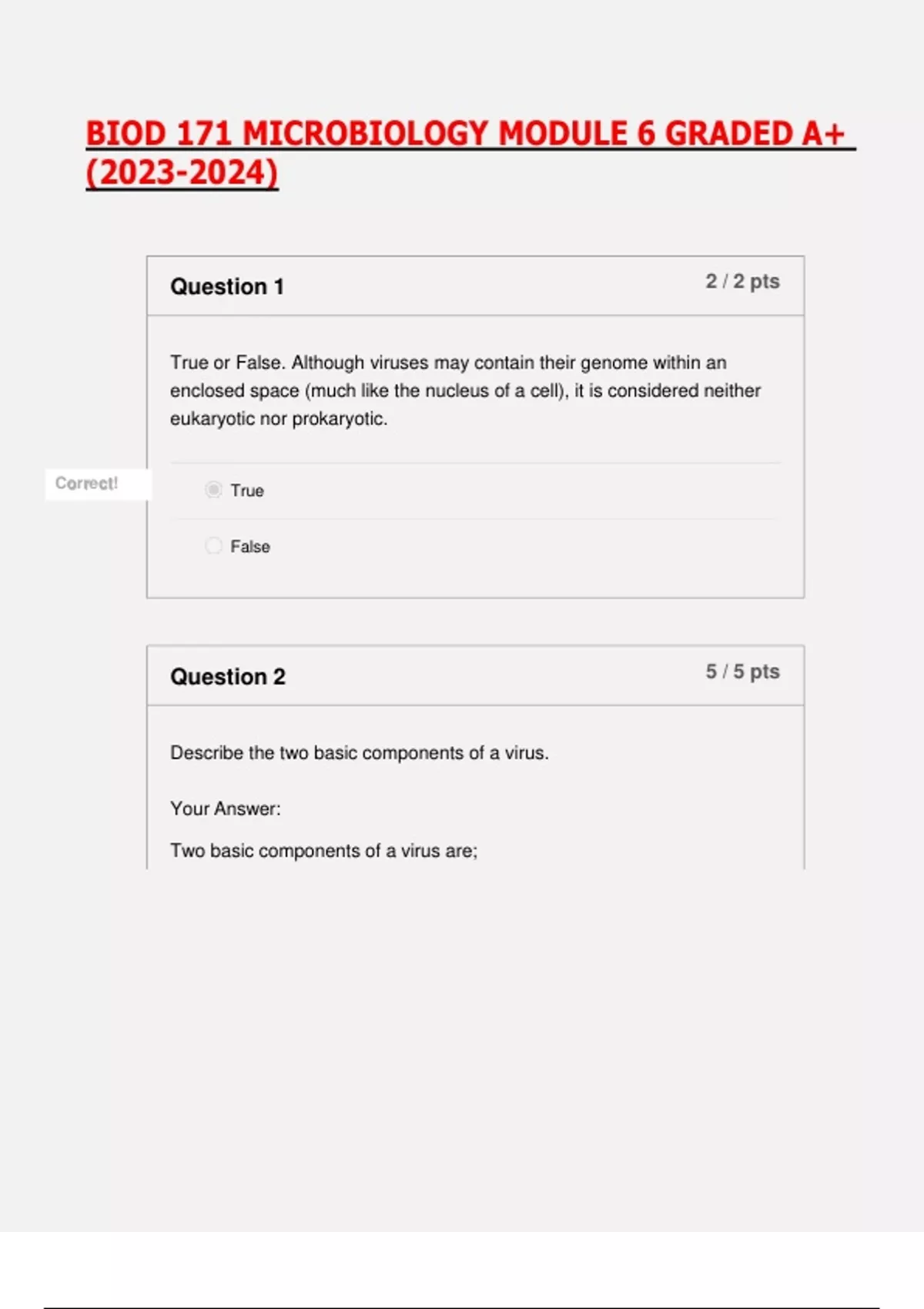 BIOD 171 MICROBIOLOGY MODULE 6 GRADED A+ () - BIOD 171 - Stuvia US