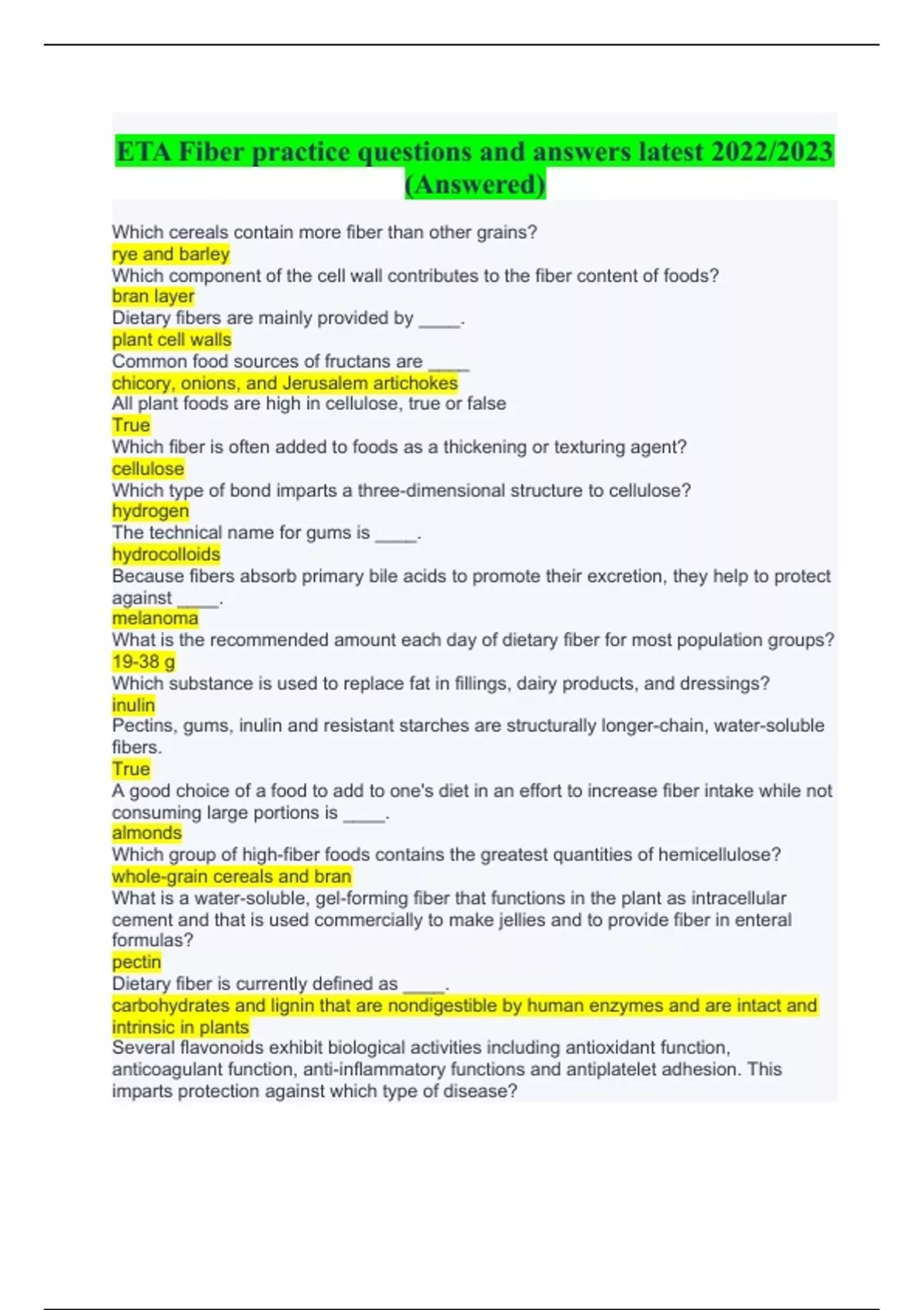 ETA Fiber practice questions and answers latest 2022/2023 (Answered ...