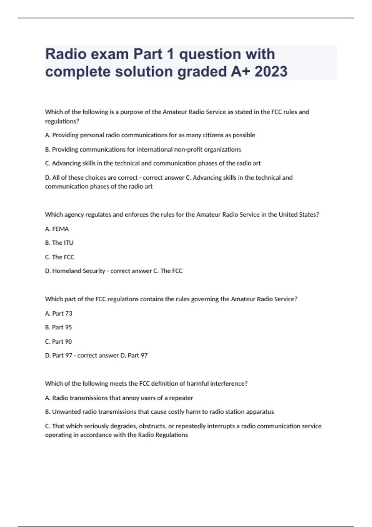 Radio exam Part 1 question with complete solution graded A+ 2023 ...