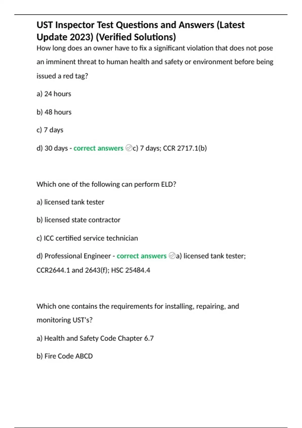 UST Inspector Test Questions and Answers (Latest Update 2023) (Verified ...