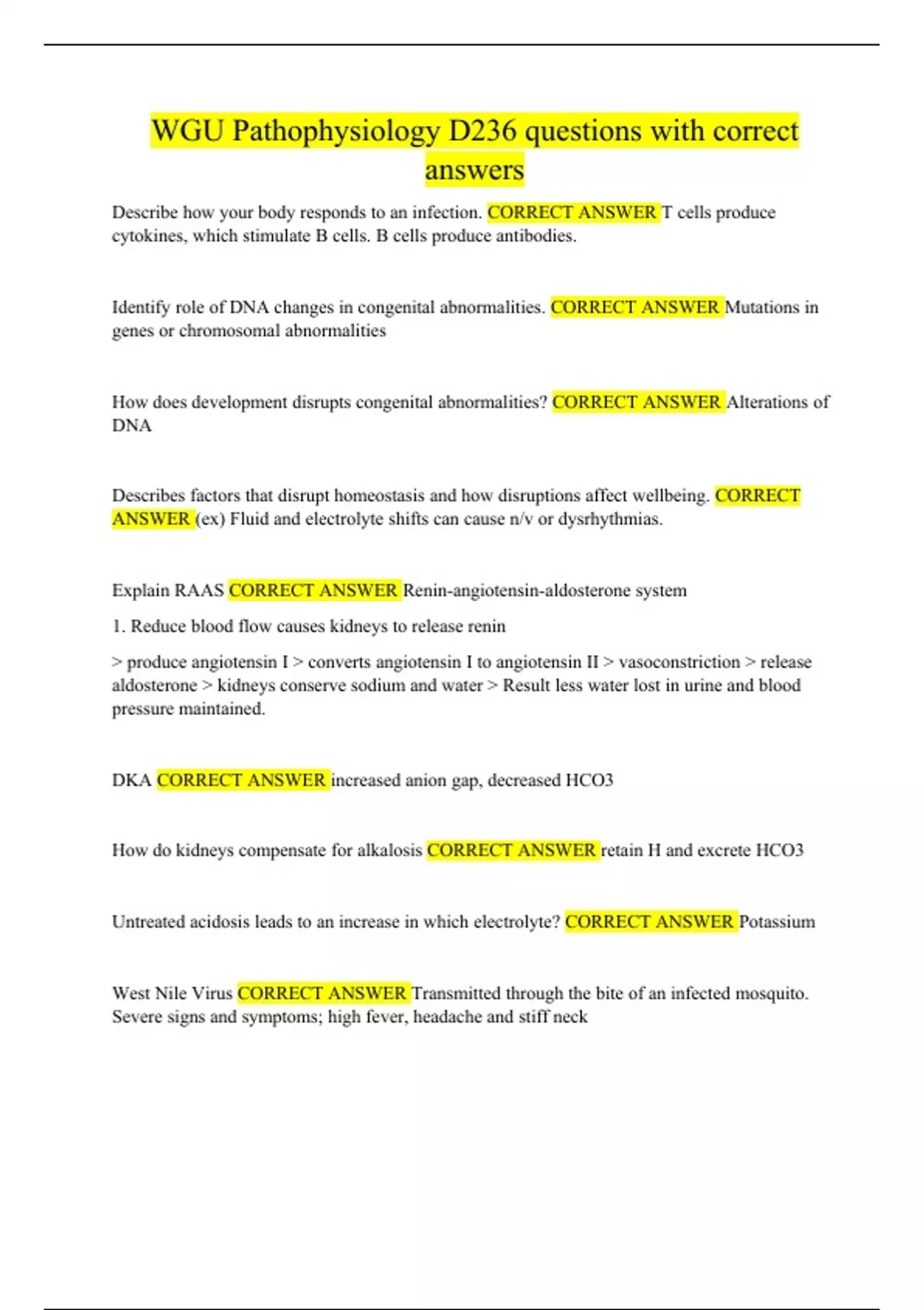 WGU Pathophysiology D236 questions with correct answers - D236 ...