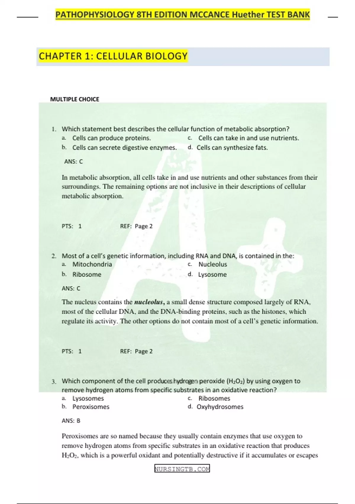 PATHOPHYSIOLOGY 8TH EDITION MCCANCE Huether TEST BANK - PATHOPHYSIOLOGY ...