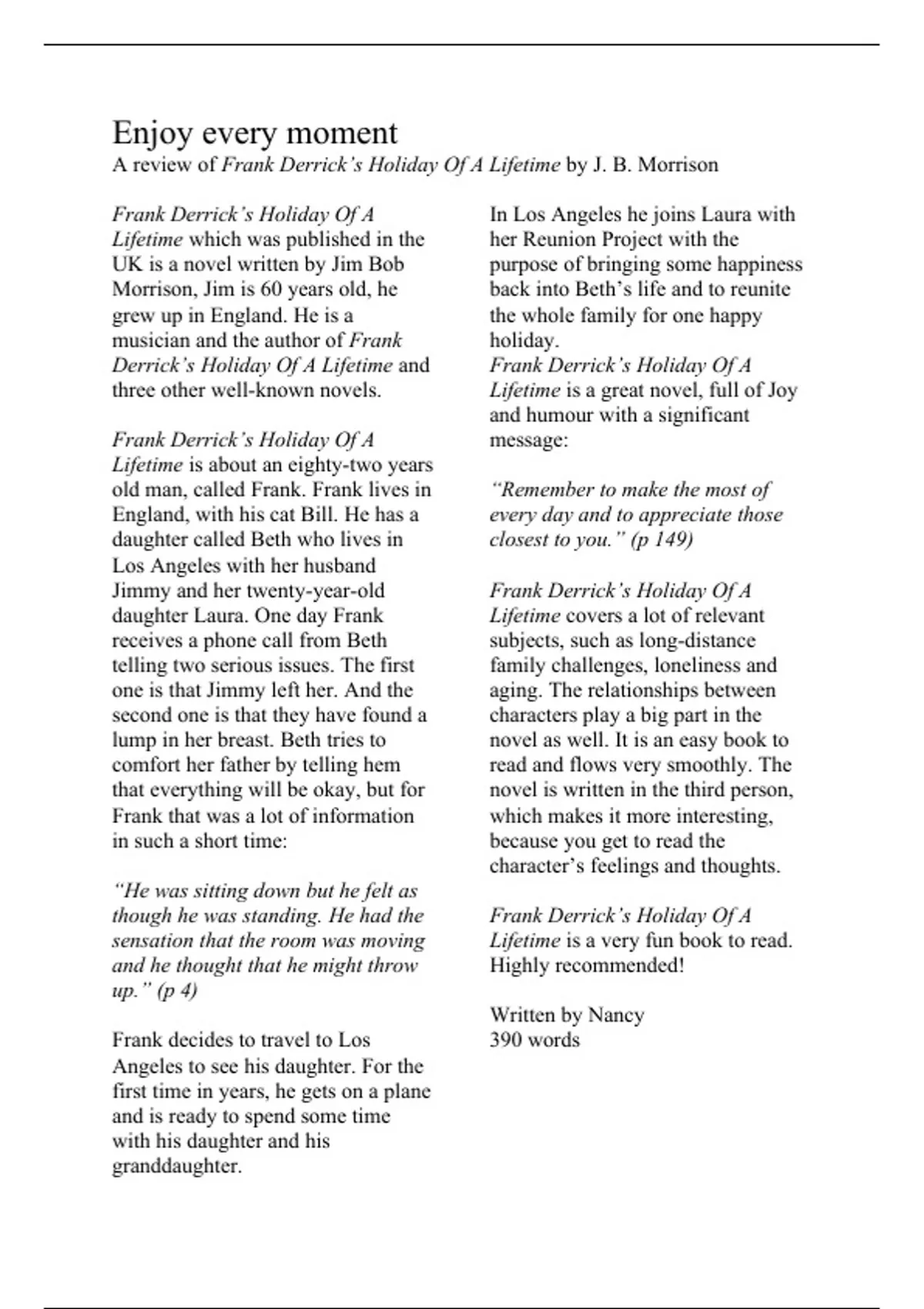 review of Frank Derrick’s Holiday Of A Lifetime by J. B. Morrison ...