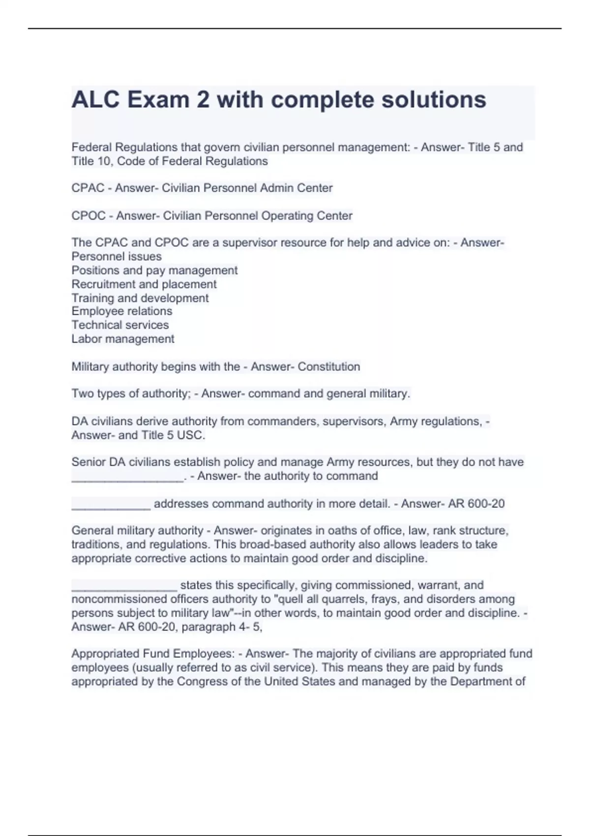 ALC Exam 2 with complete solutions - ALC - Stuvia US