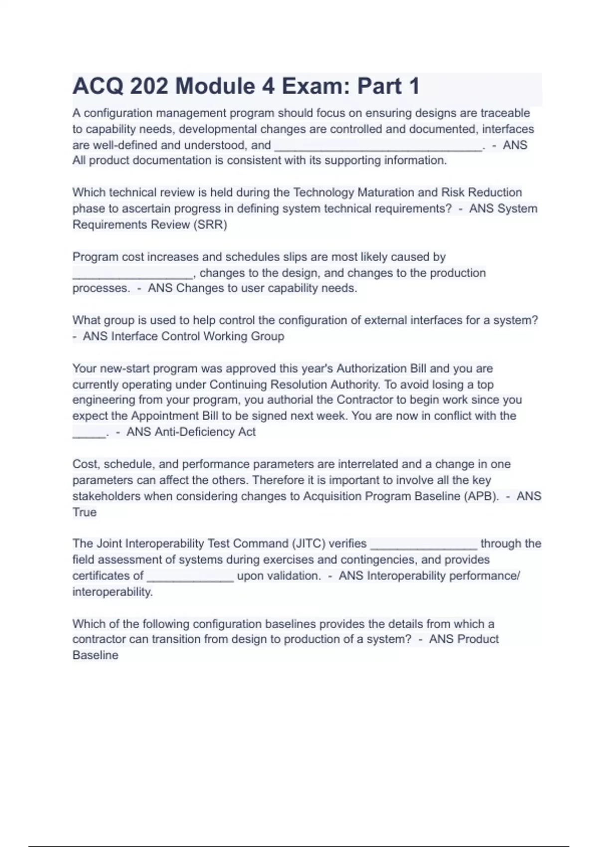 ACQ 202 Module 4 Exam: Part 1 WITH COMPLETE SOLUTION GUIDE - ACQ 2 - Stuvia US