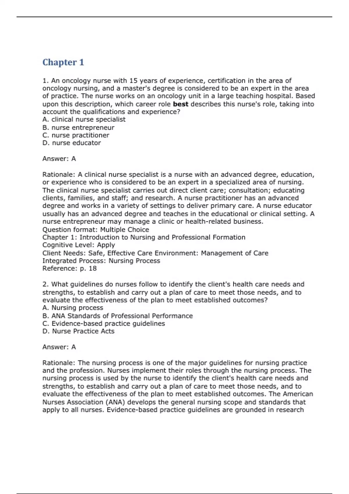 Test Bank for Fundamentals of Nursing, The Art and Science of Person ...