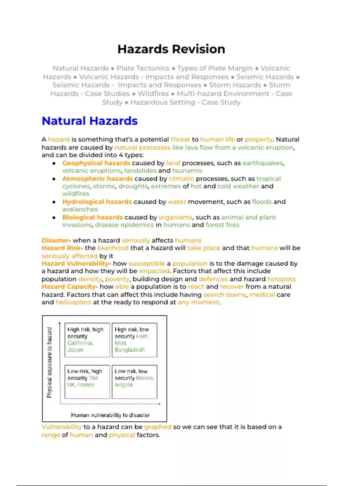Summary AQA A Level Geography: Hazards Detailed Notes - Hazards - Stuvia UK