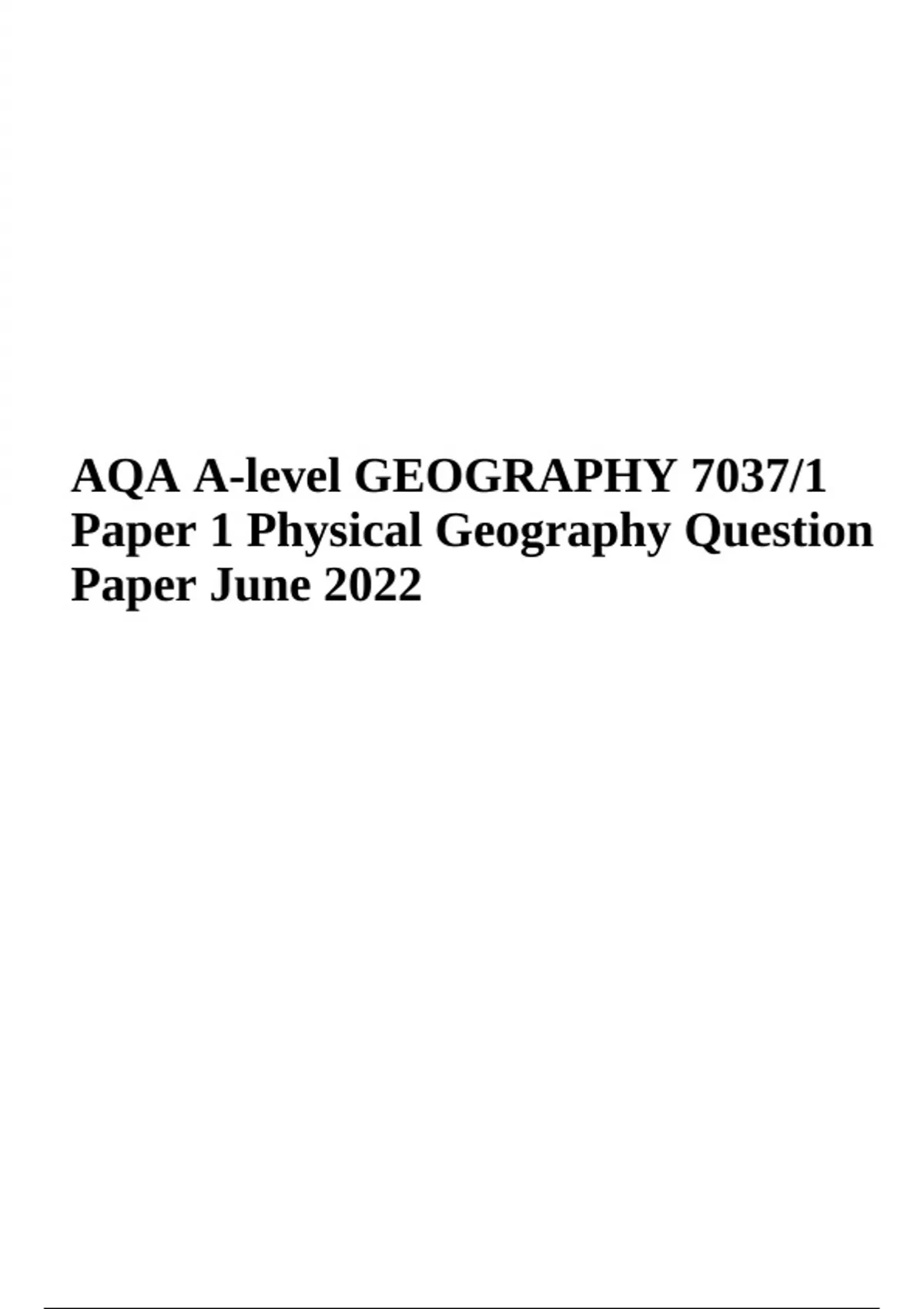 AQA A-level GEOGRAPHY 7037/1 Paper 1 Physical Geography Question Paper ...
