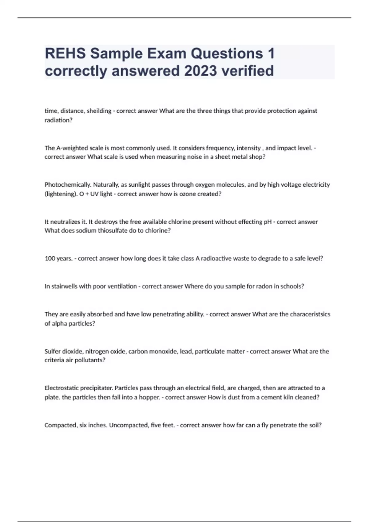 REHS Sample Exam Questions 1 correctly answered 2023 verified - REHS ...