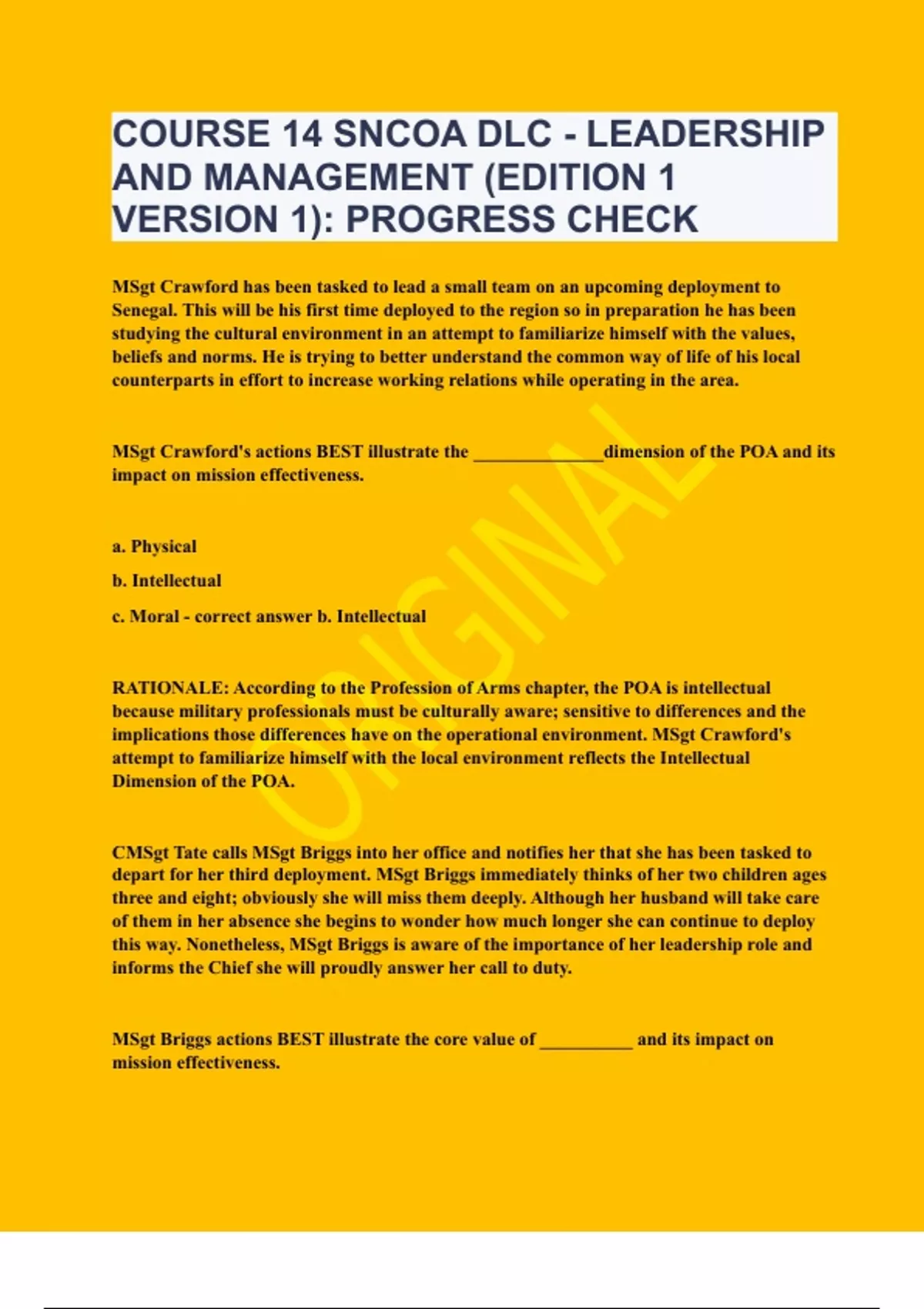 Course 14 SNCOA DLC - Leadership and Management (Edition 1 Version 1): Progress Check|2023 ...