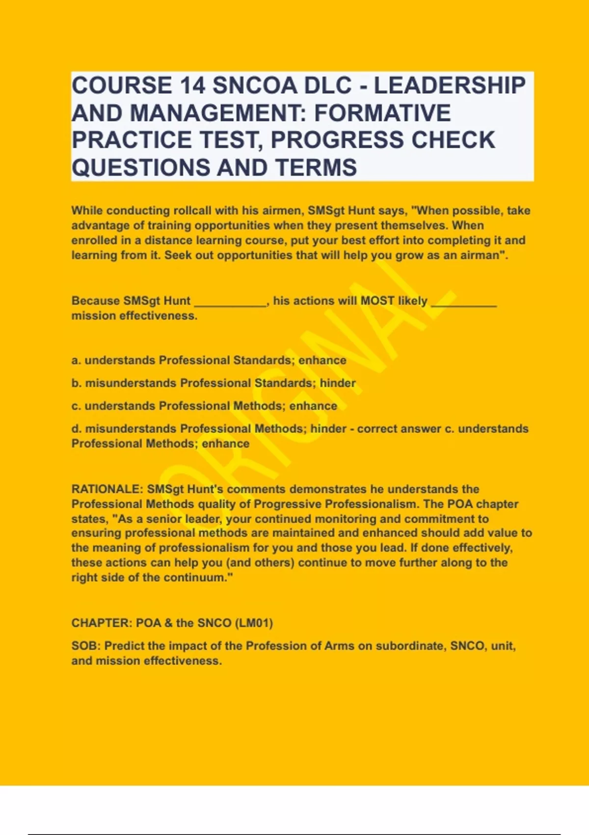Course 14 SNCOA DLC - Leadership and Management: Formative Practice ...