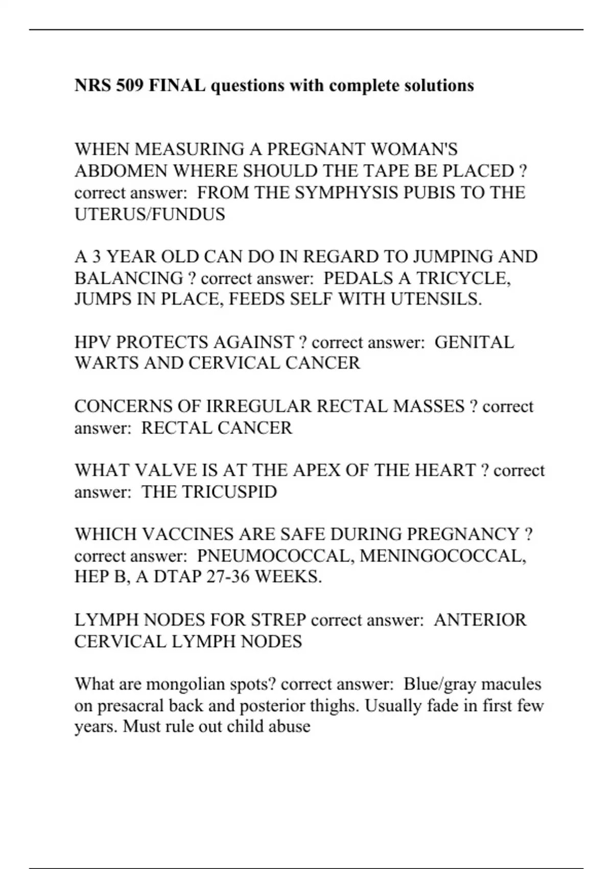 NRS 509 FINAL questions with complete solutions - NRS 509 - Stuvia US