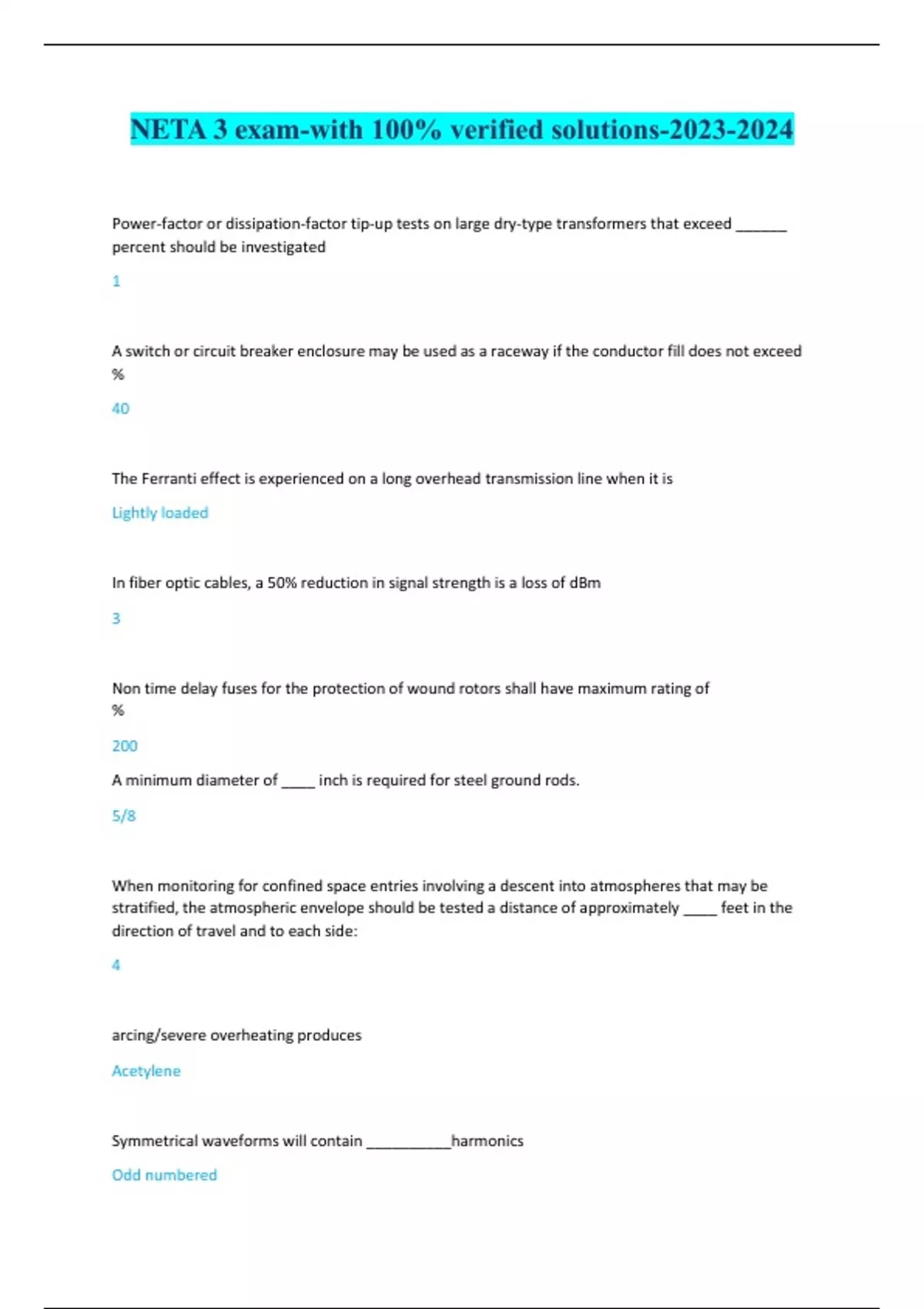 NETA 3 exam-with 100% verified solutions- - Neta - Stuvia US