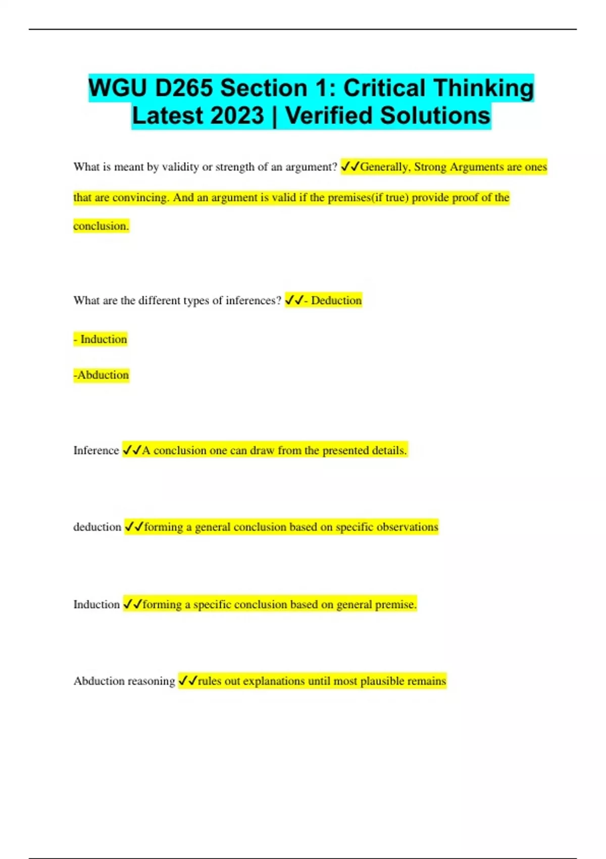 WGU D265 Section 1: Critical Thinking Latest 2023 | Verified Solutions ...