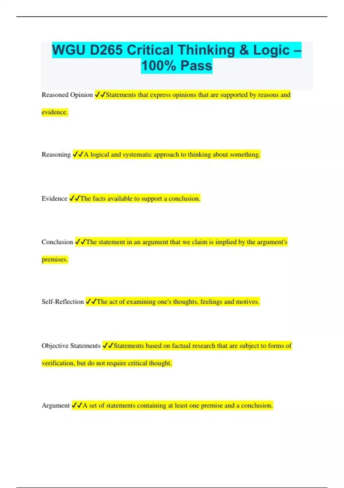 WGU D265 Critical Thinking & Logic – 100% Pass - WGU D265 Critical ...