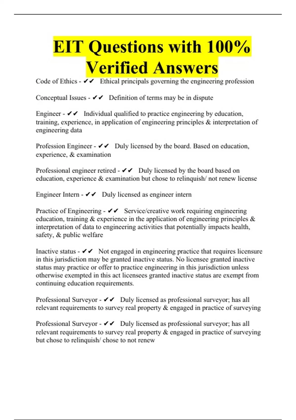 EIT Questions with 100% Verified Answers - EIT - Stuvia US
