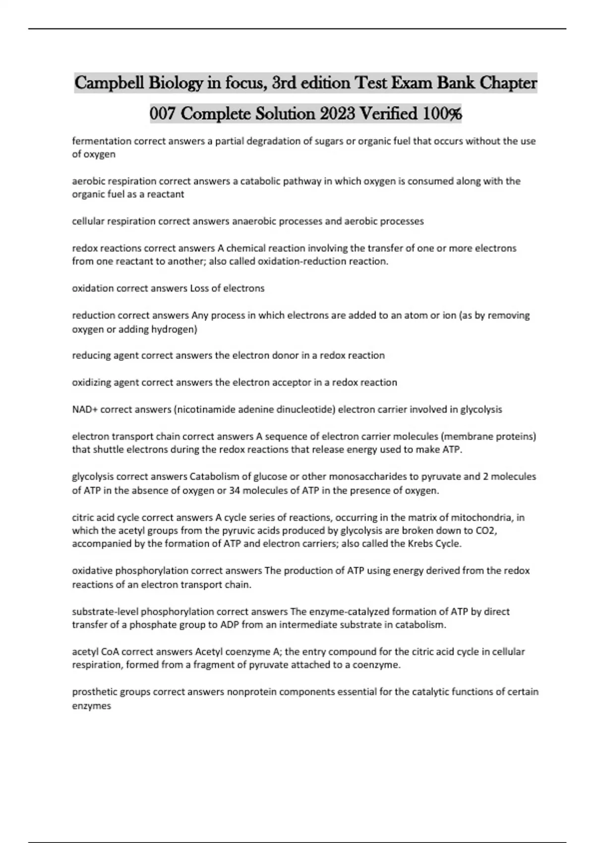 Campbell Biology in focus, 3rd edition Test Exam Bank Chapter 007 ...