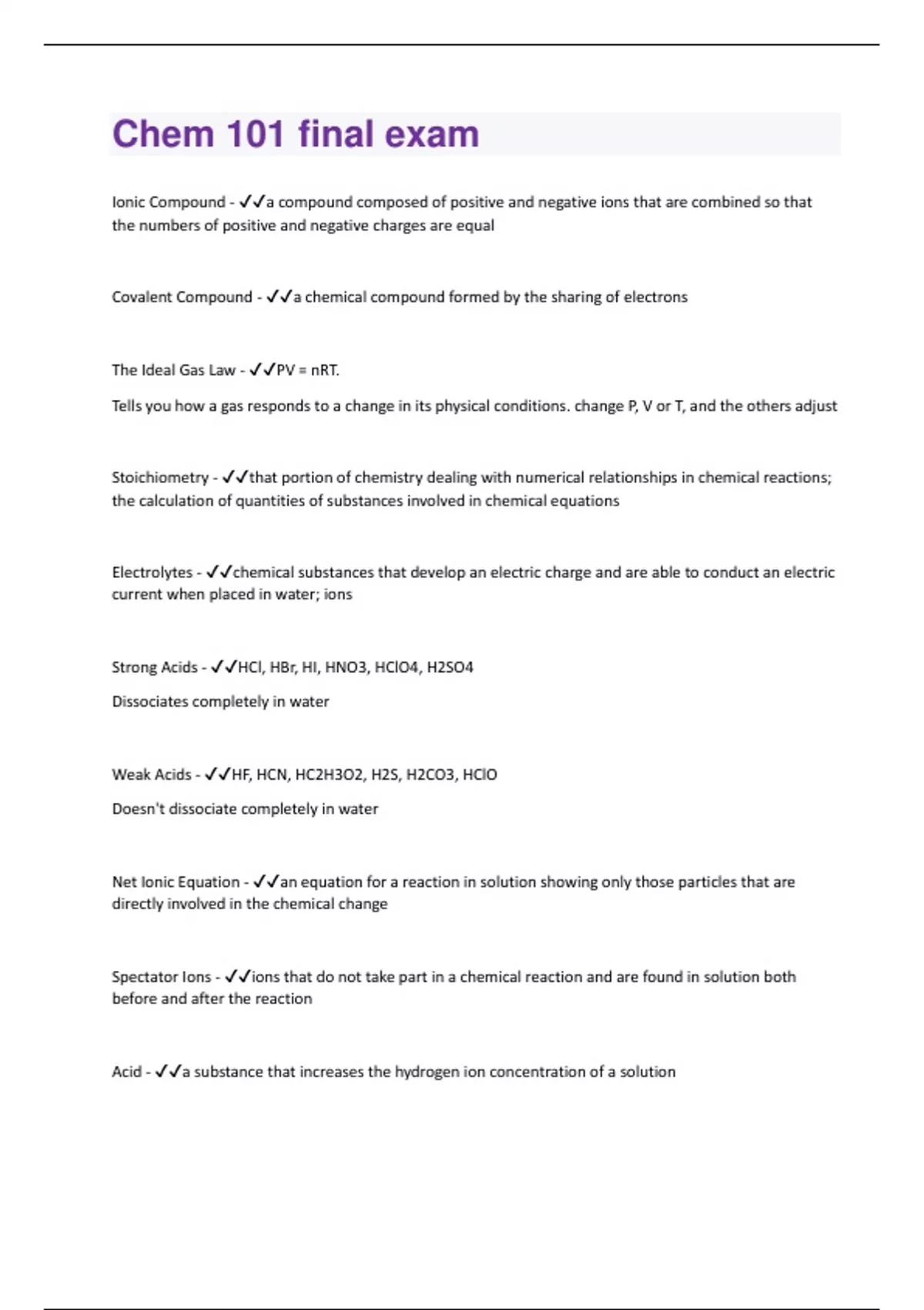 Chem | Questions and Answers(A+ Solution guide) - Chem 101 - Stuvia US
