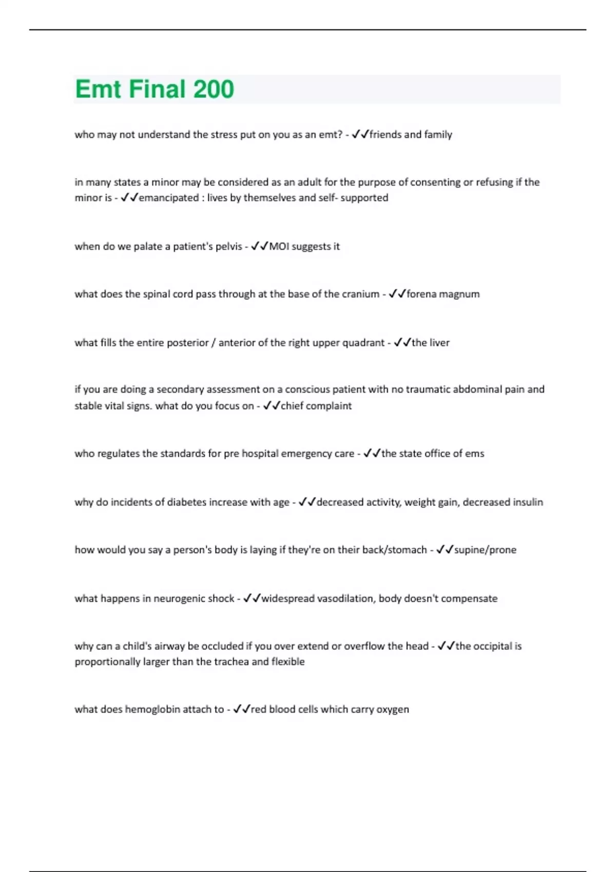 Emt Final |200 Questions and Answers(A+ Solution guide) - Emt 200 ...