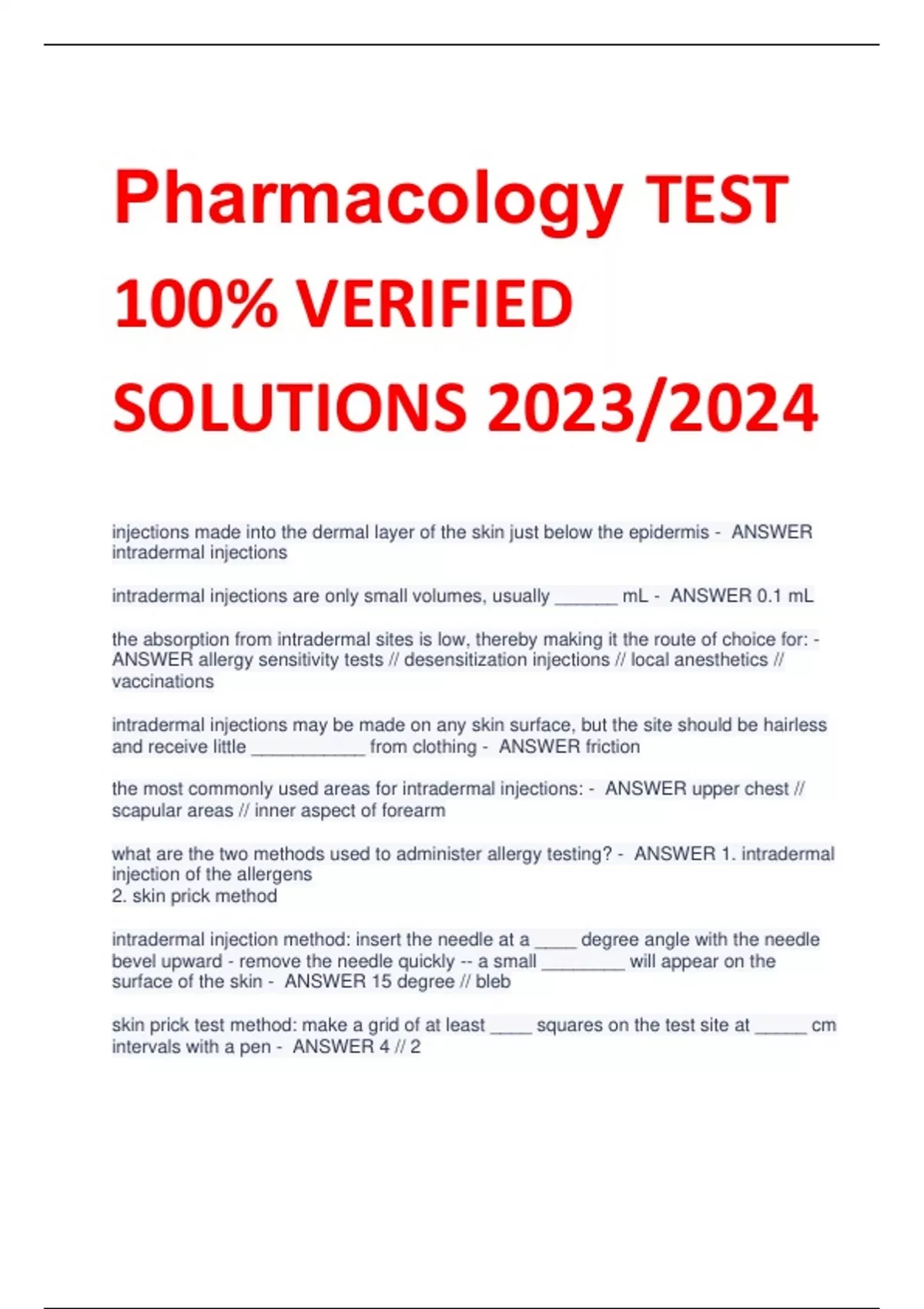 Pharmacology TEST 100% VERIFIED SOLUTIONS 2023/2024 - Pharmacology ...
