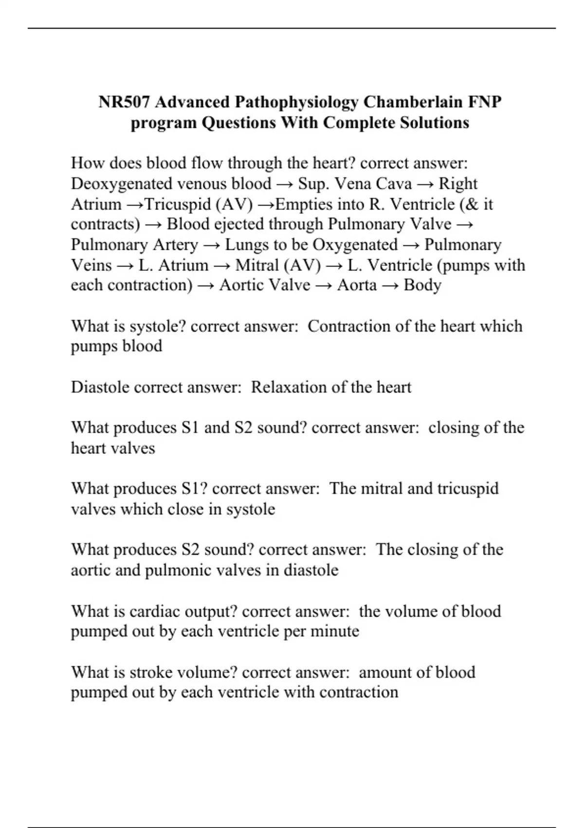 NR507 Advanced Pathophysiology Chamberlain FNP program Questions With ...