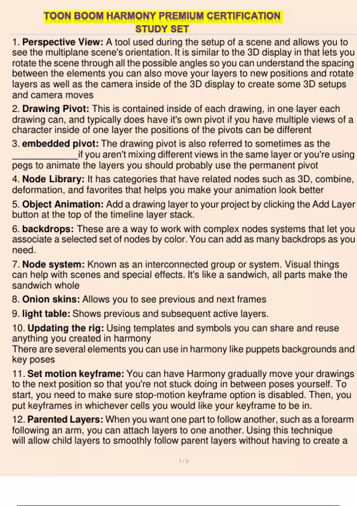 Toon Boom Harmony Premium Certification Study Set 1. Perspective View: A tool used during the ...