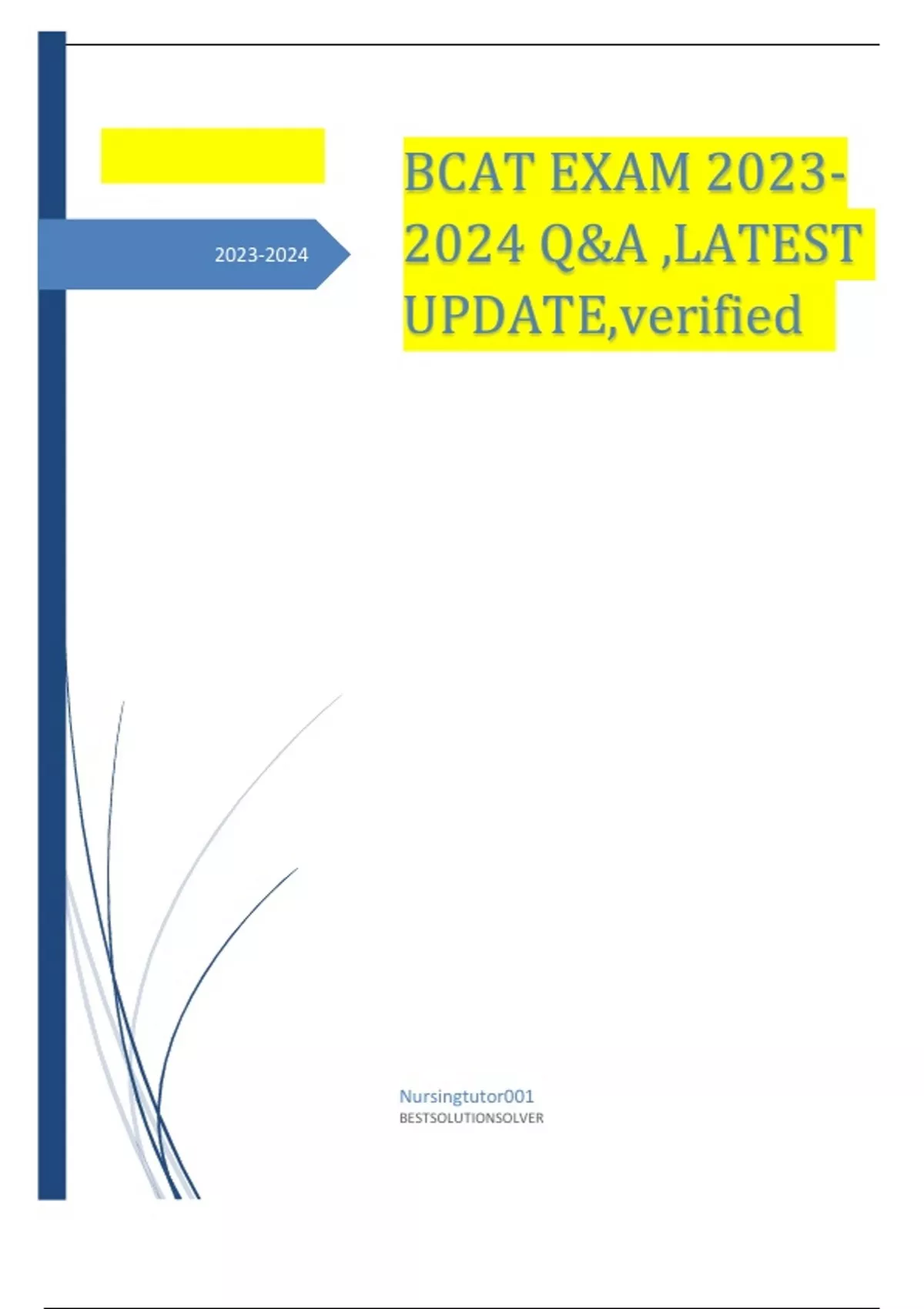 BCAT EXAM Q&A ,LATEST UPDATE,verified - BCAT - Stuvia US