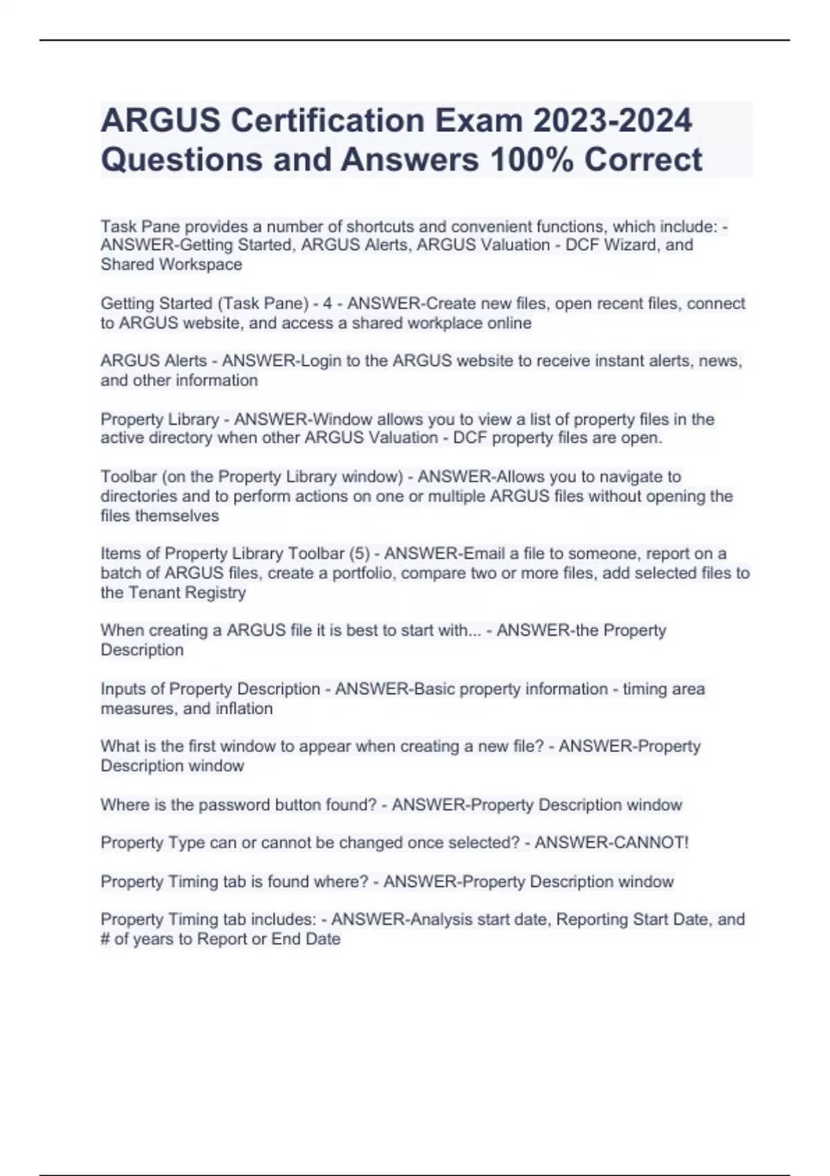 ARGUS Certification Exam Questions and Answers 100% Correct - ARGUS ...