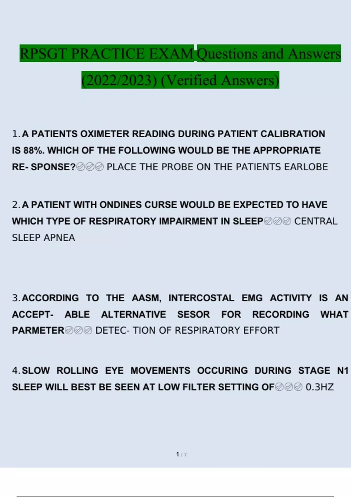 RPSGT EXAM questions and answers 2022/2023| 100% verified answers ...