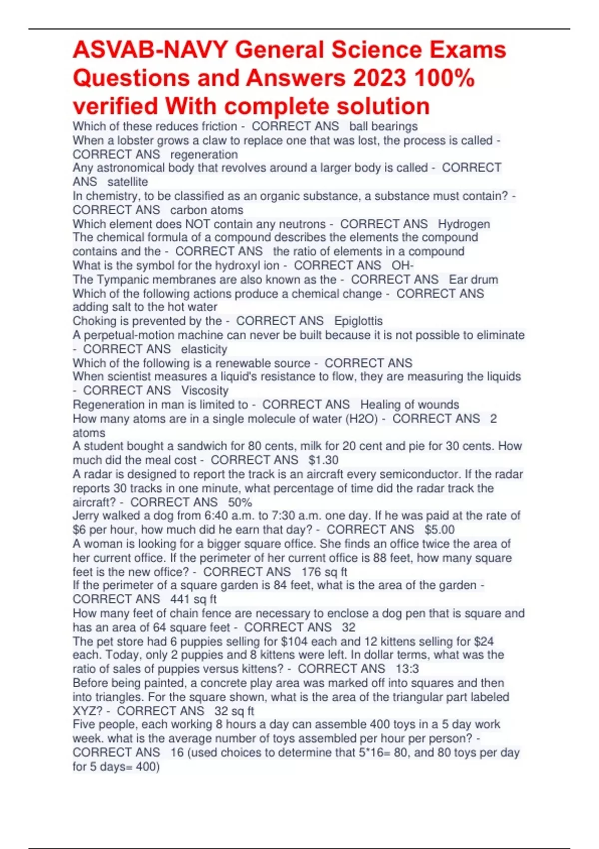 ASVAB-NAVY General Science Exams Questions and Answers 2023 100% ...
