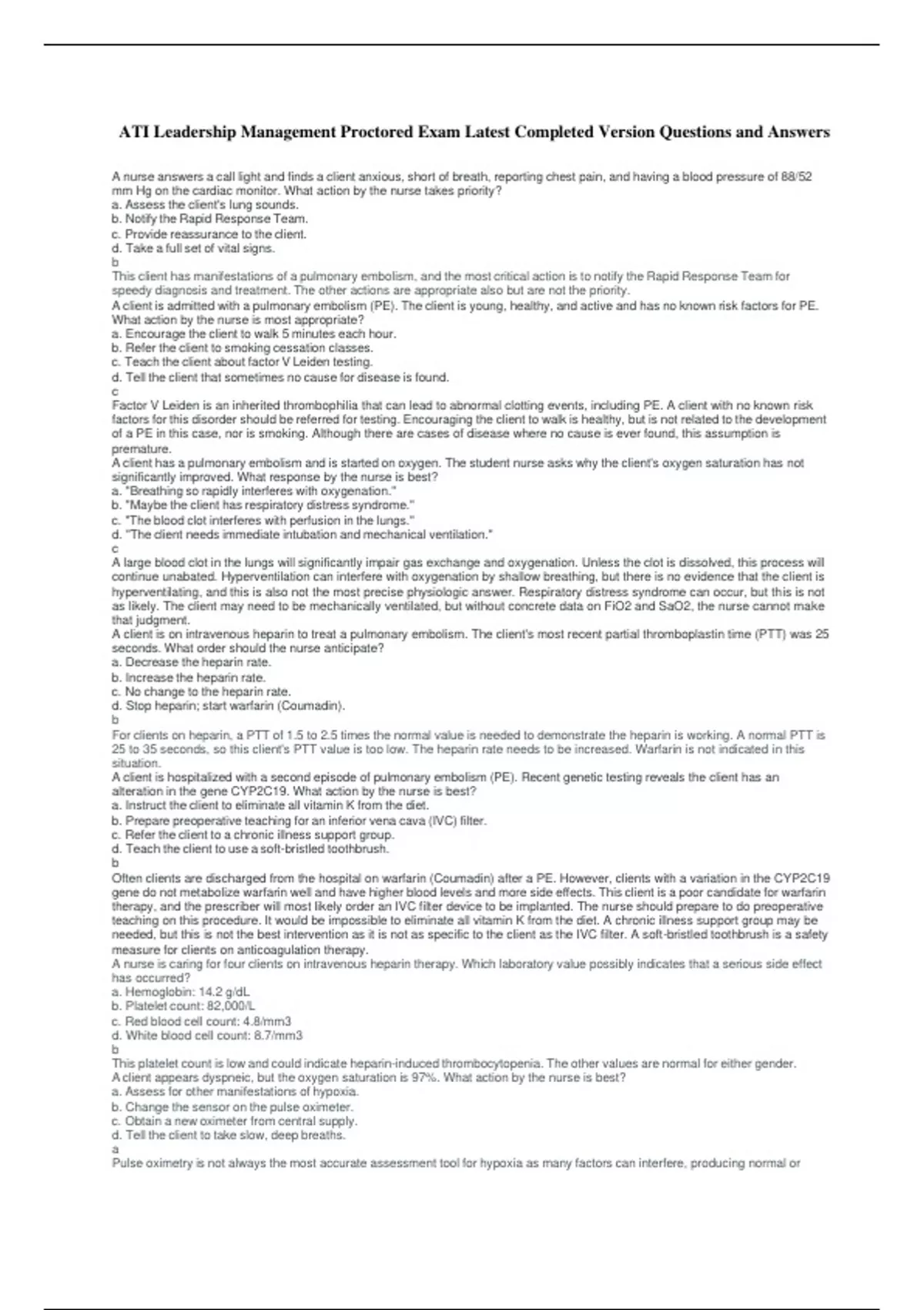 ATI Leadership Management Proctored Exam Latest Completed Version ...