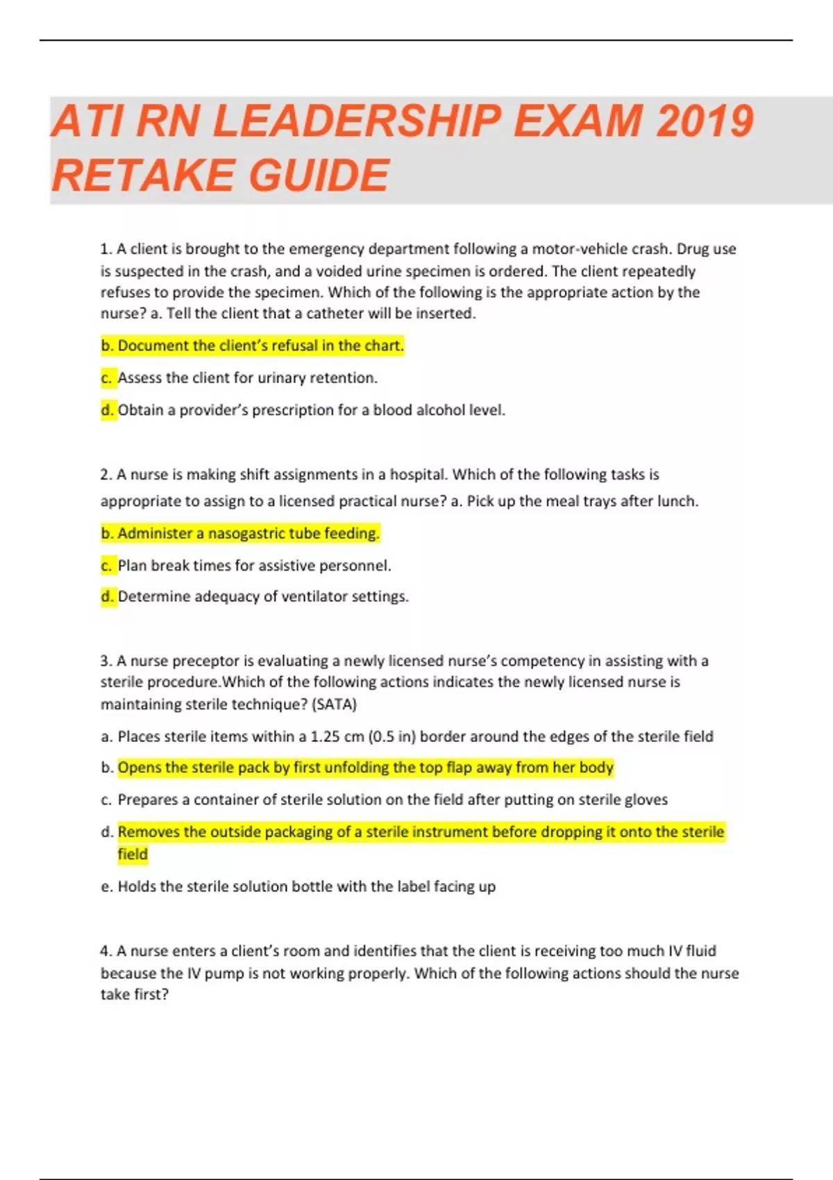 ATI RN LEADERSHIP PROCTORED EXAM 2019 – RETAKE STUDY GUIDE - ATI RN ...