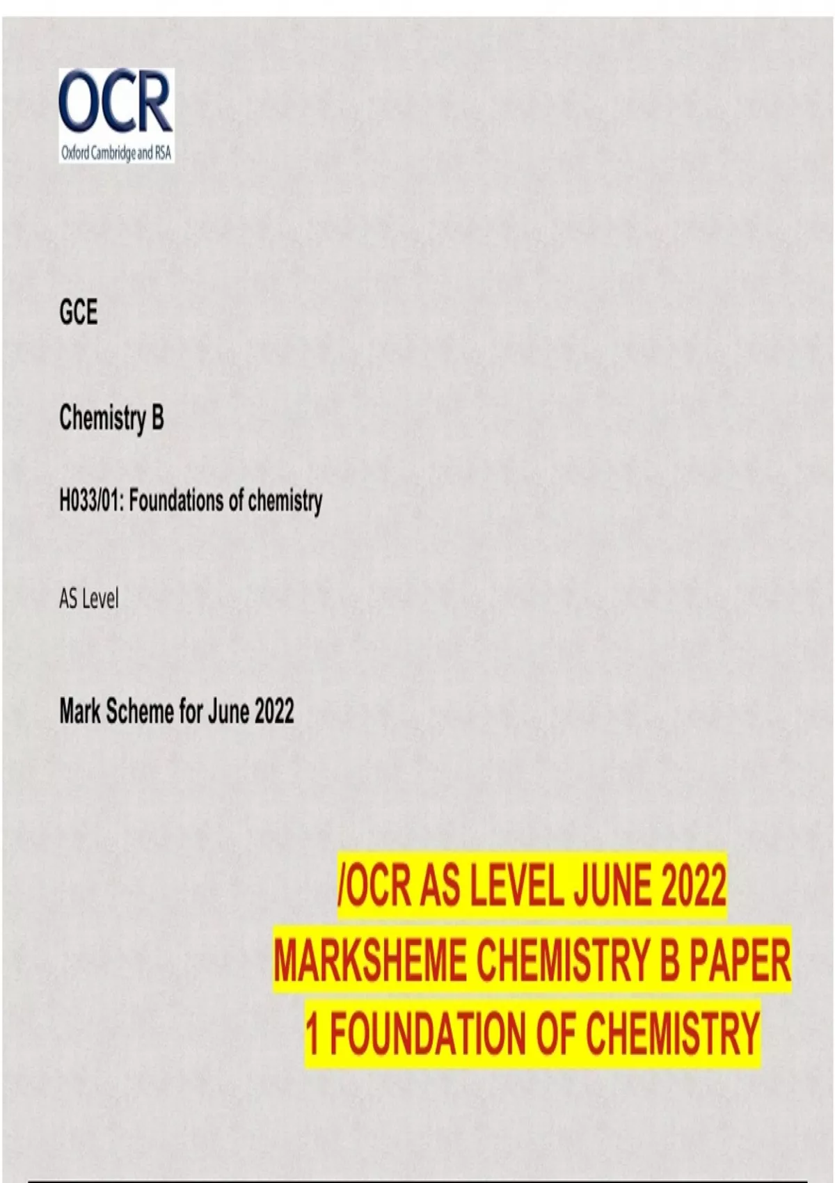 GCE Chemistry B H033/01: Foundations of chemistry AS Level Mark Scheme ...