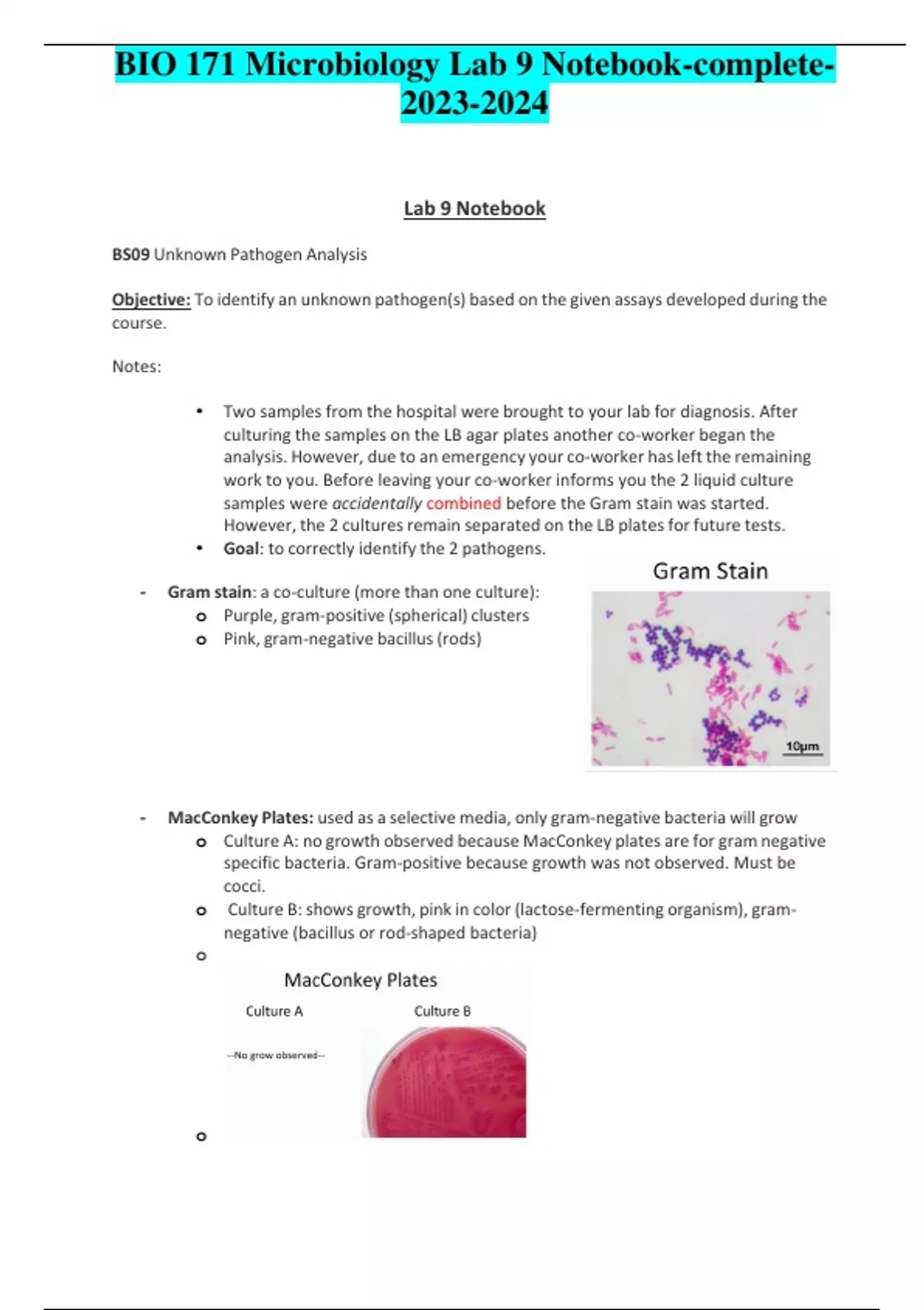 BIO 171 Microbiology Lab 9 Notebook-complete- - BIO 171 - Stuvia US