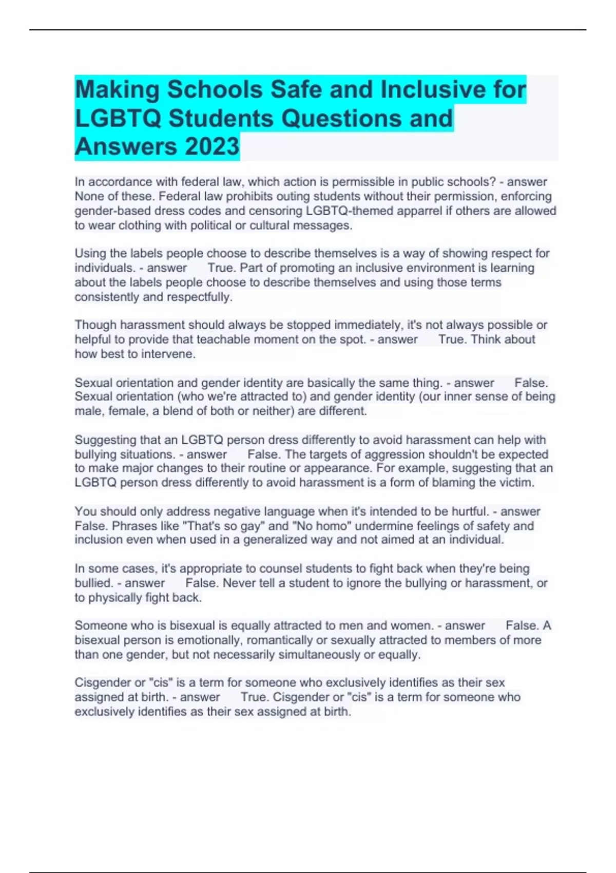 Making Schools Safe and Inclusive for LGBTQ Students Questions and ...