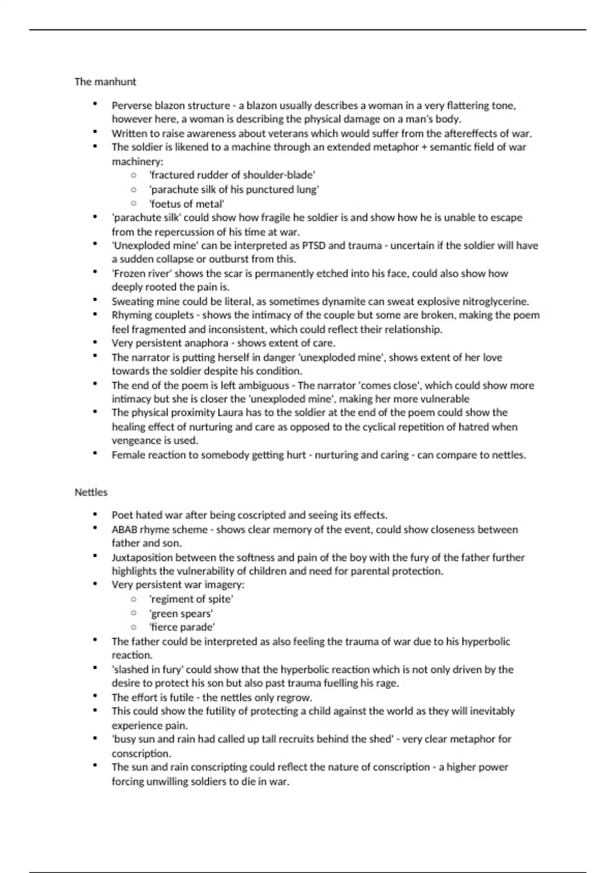 Notes on all 15 Edexcel love and relationships poems - English - Stuvia UK