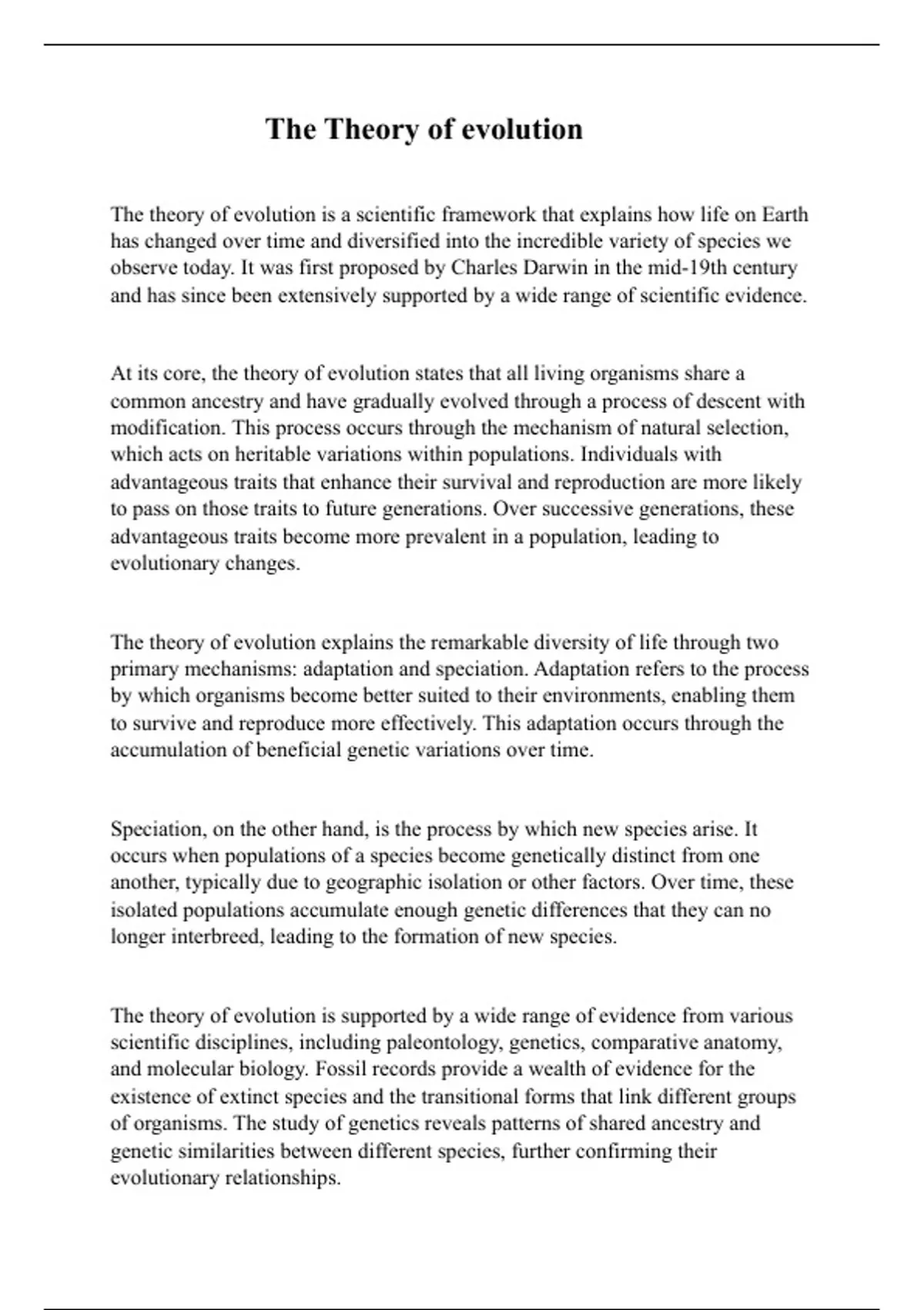 Summary Theory of Evolution - Physics - Stuvia US