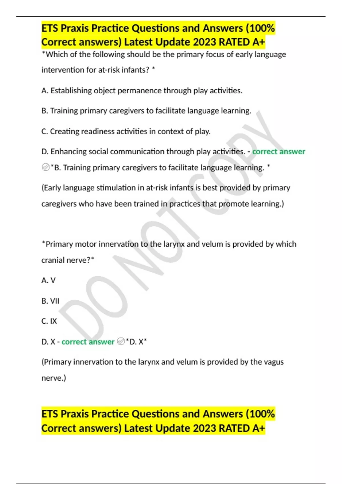 Ets Praxis Practice Questions And Answers 100 Correct Answers Latest Update 2023 Rated A