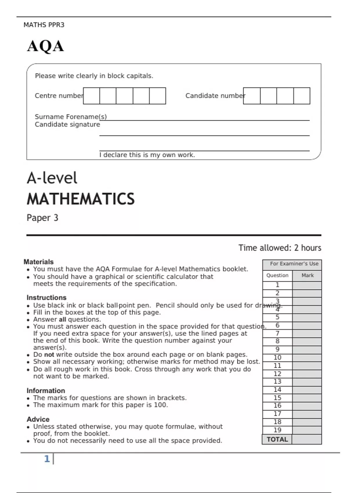 AQA A-level MATHEMATICS FINAL Paper 3 JUNE 2022 - A-level MATHEMATICS ...