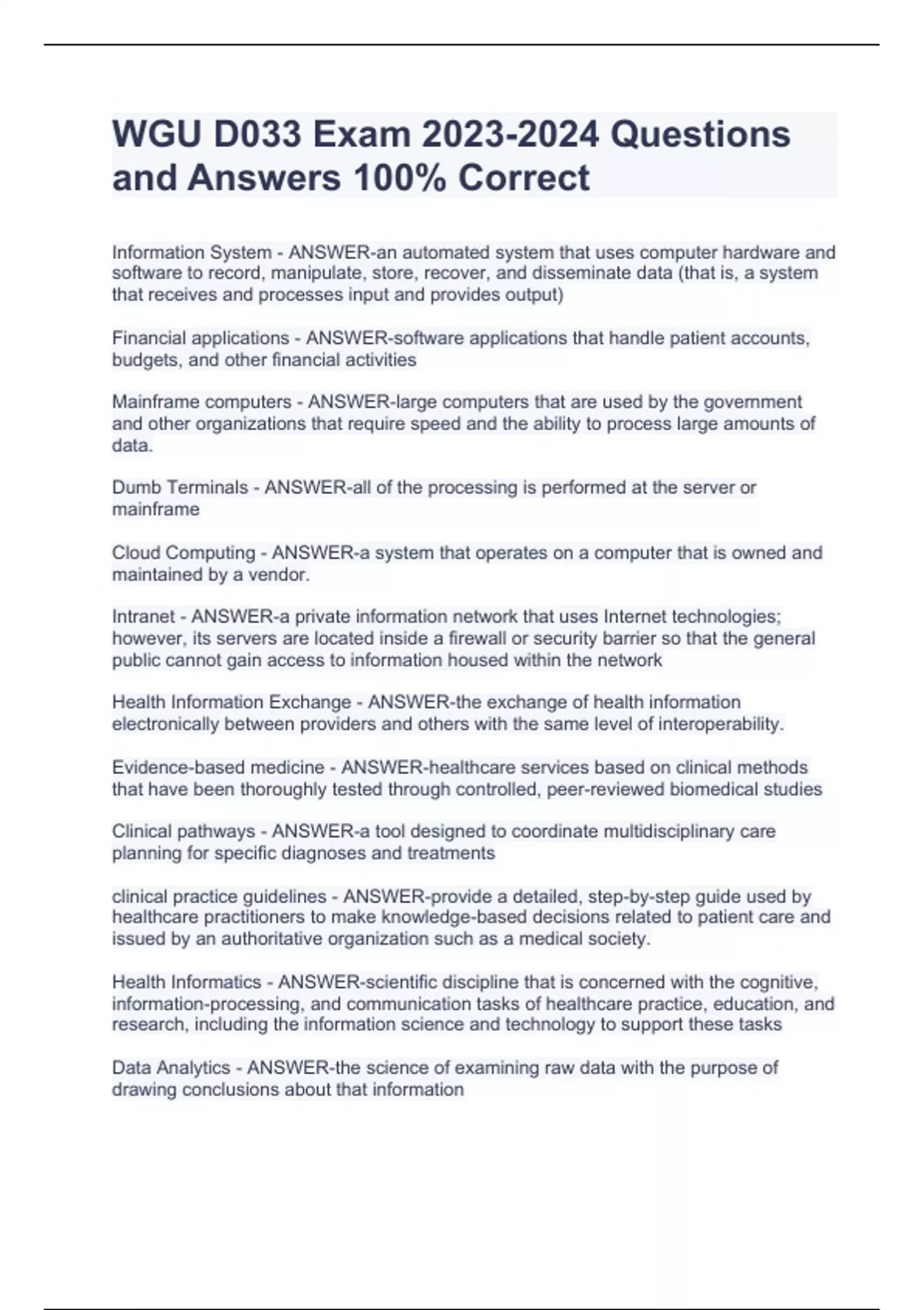 WGU D033 Exam Questions and Answers 100% Correct - WGU D033 - Stuvia US