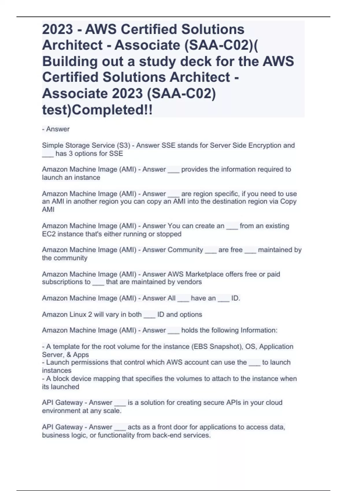 2023 - AWS Certified Solutions Architect - Associate (SAA-C02)( Building out a study deck for ...