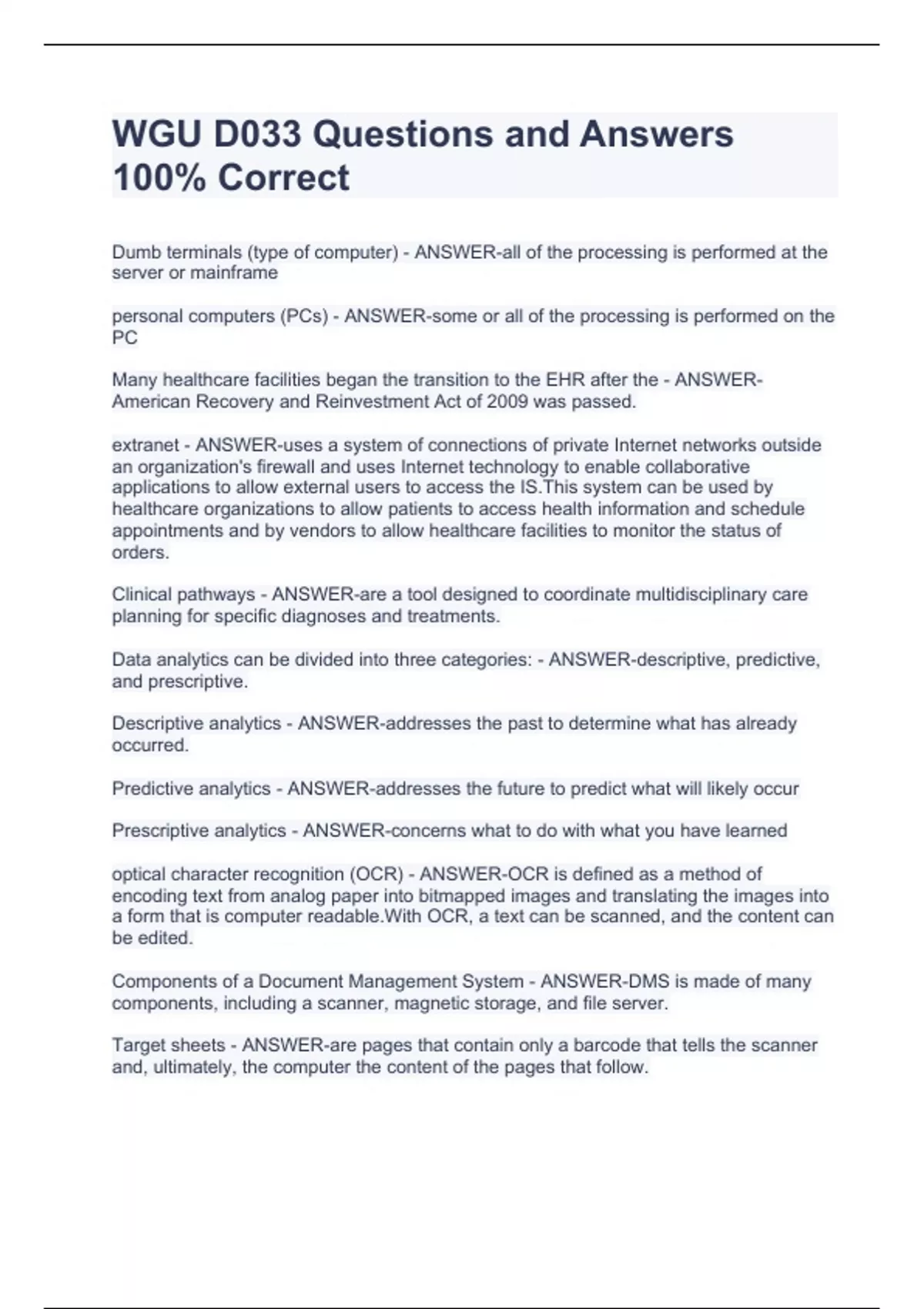 WGU D033 Questions and Answers 100% Correct - WGU D033 - Stuvia US