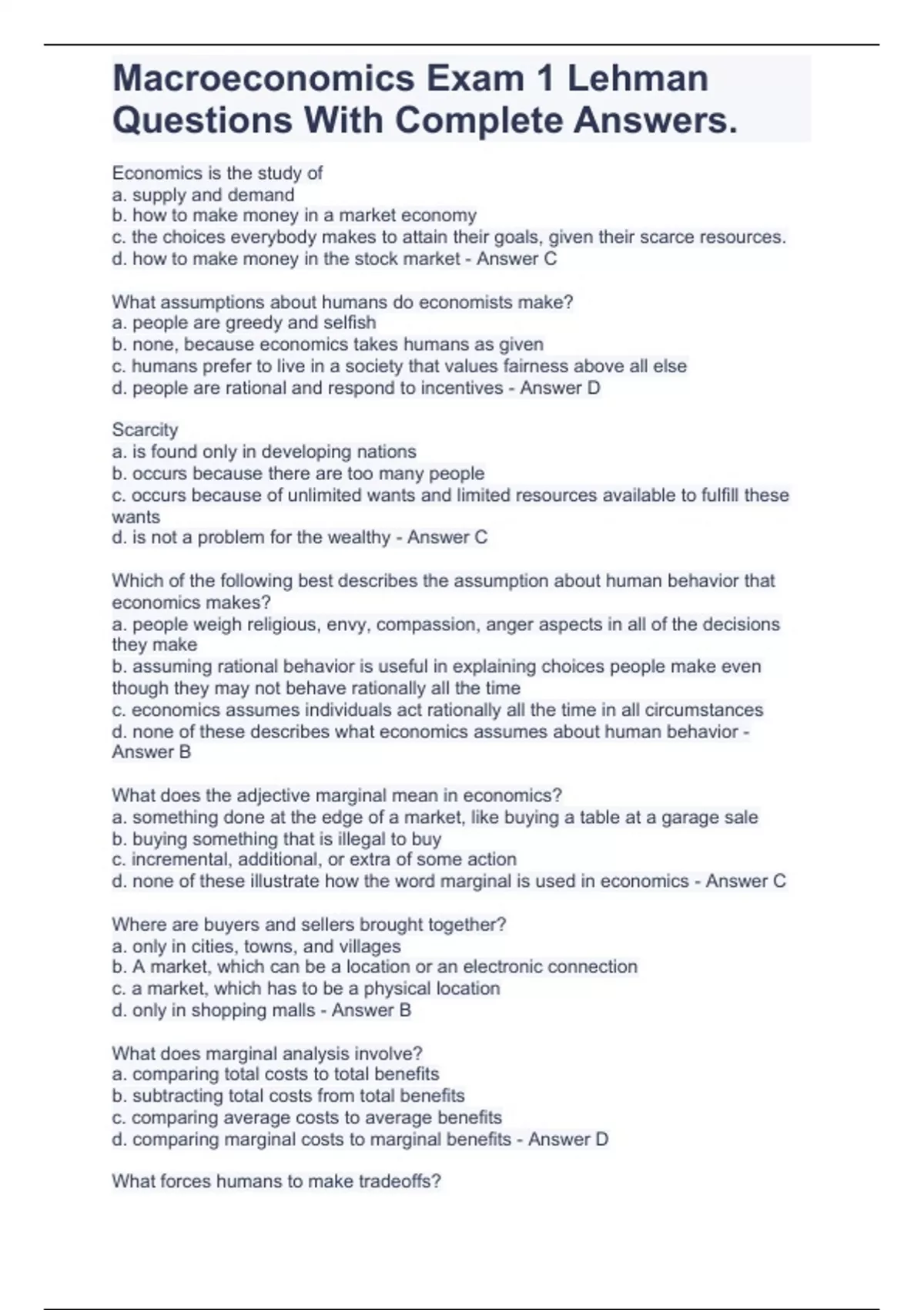 Macroeconomics Exam 1 Lehman Questions With Complete Answers. - Macroeconomics - Stuvia NL